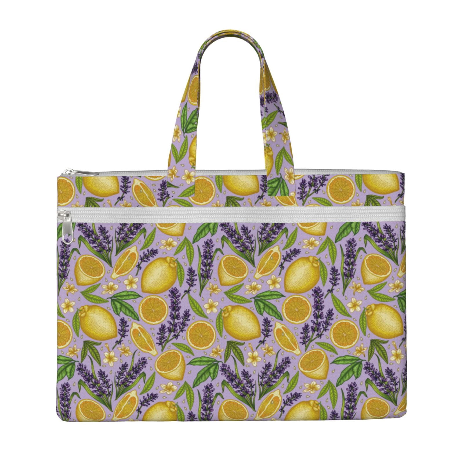 Cauagu Lavender Flowers Pattern Canvas Tote File Bag, Zipper Tote Bag ...