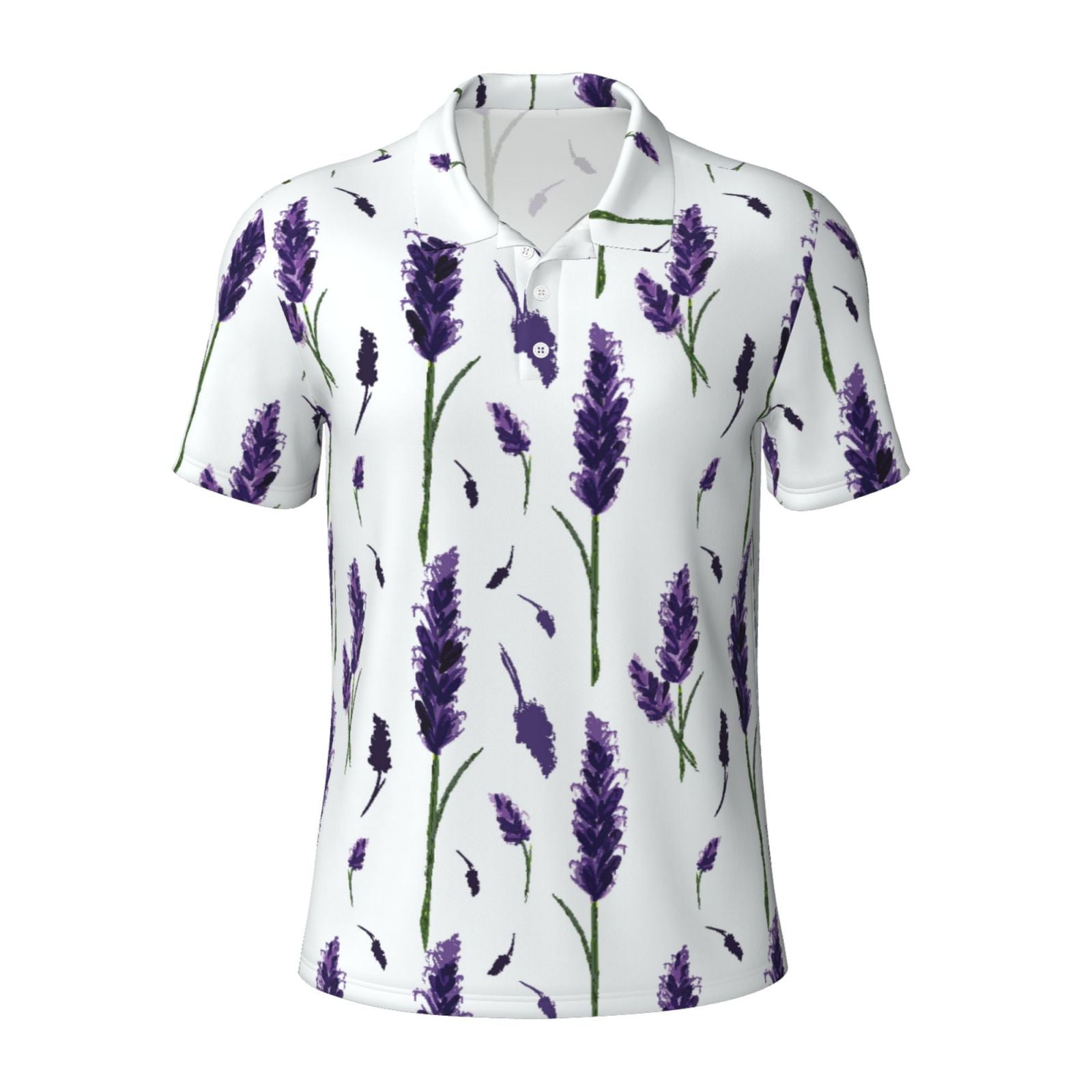 Cauagu Lavender Flowers Print Men's Polo Shirts, Short-Sleeve Polo ...