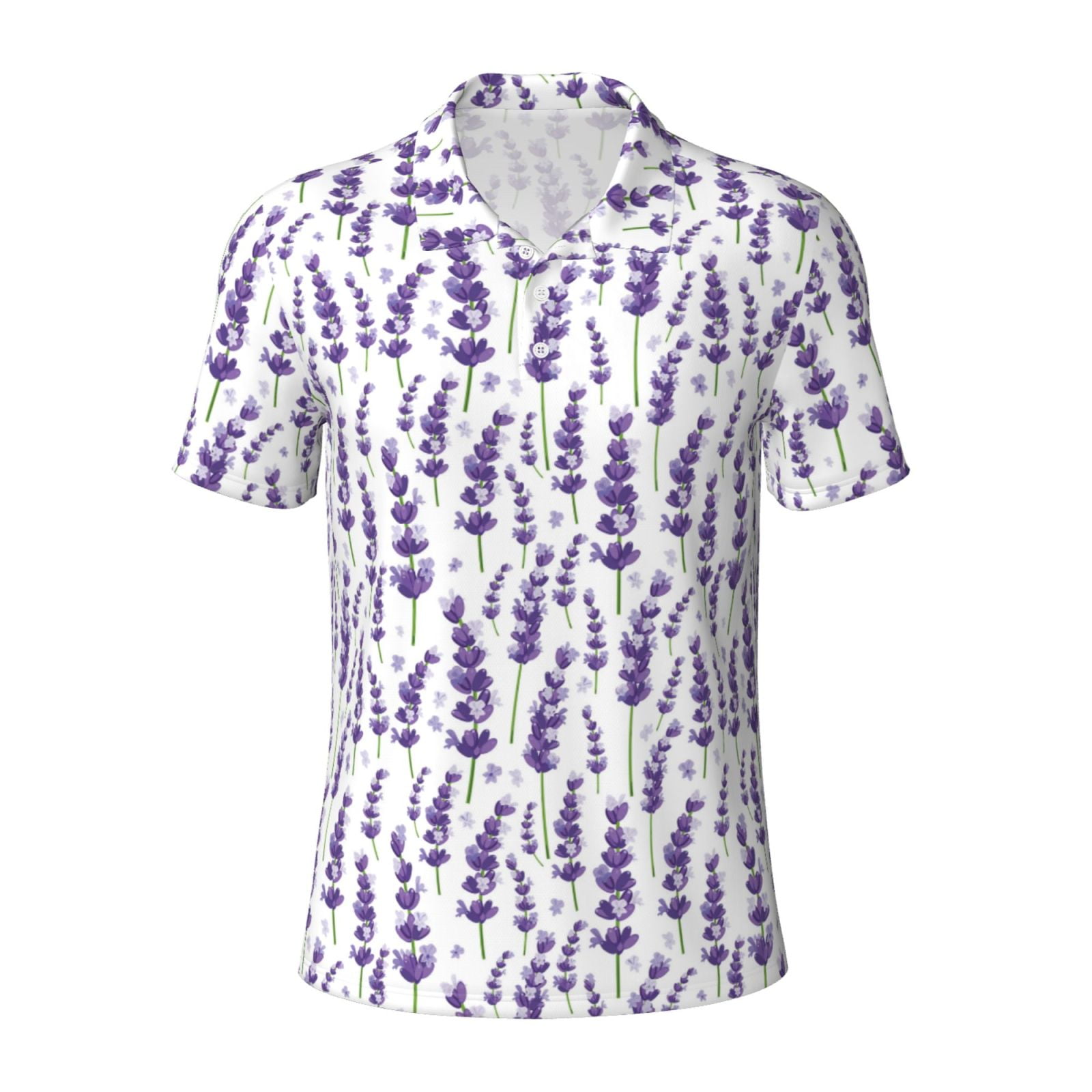 Cauagu Lavender Flowers Print Men's Polo Shirts, Short-Sleeve Polo ...