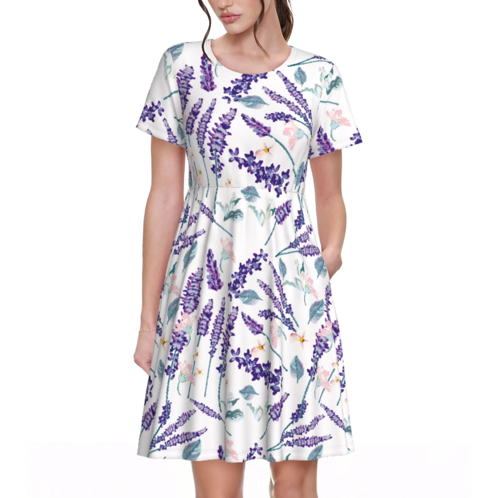 Cauagu Lavender Flowers Print Summer Dresses for Women 2025 Loose Short ...