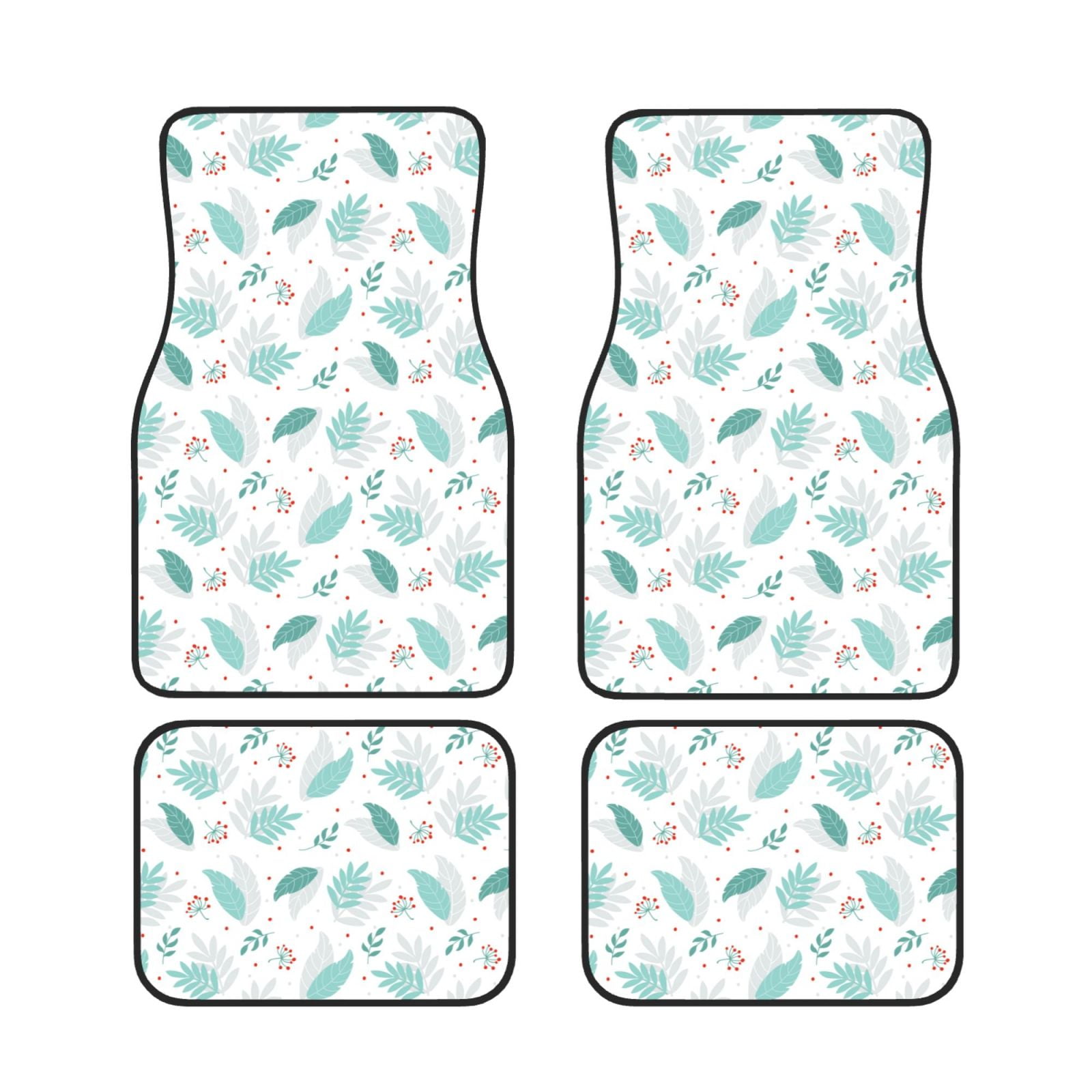 Cauagu Leaf Print Green Pattern Car Floor Mat Set of 4,Car Carpet Mats ...