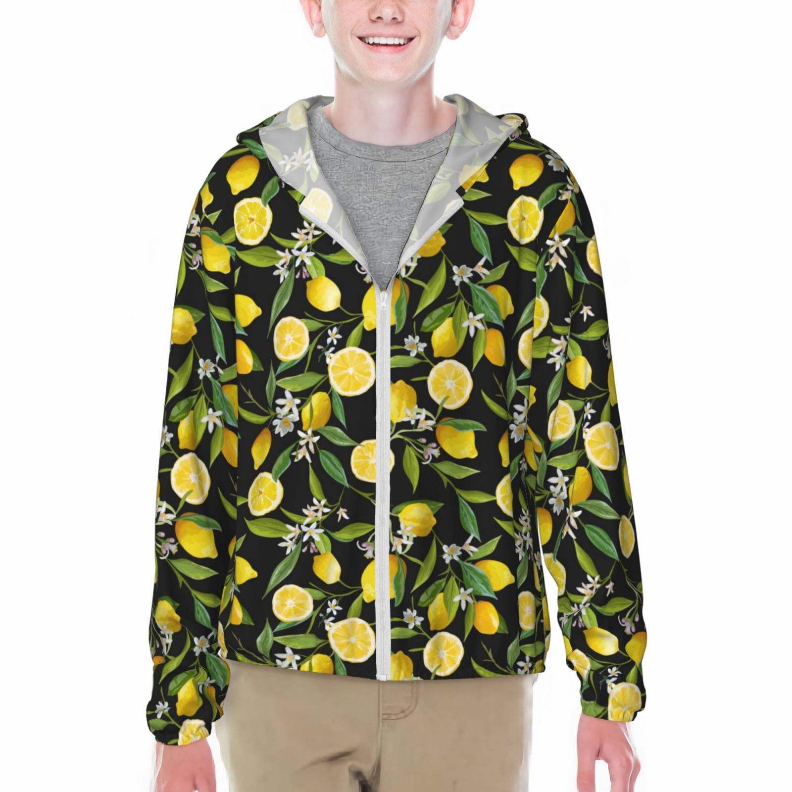 Cauagu Lemon Fruits Flowers Leaves Print Sun Protection Jacket for Teen ...