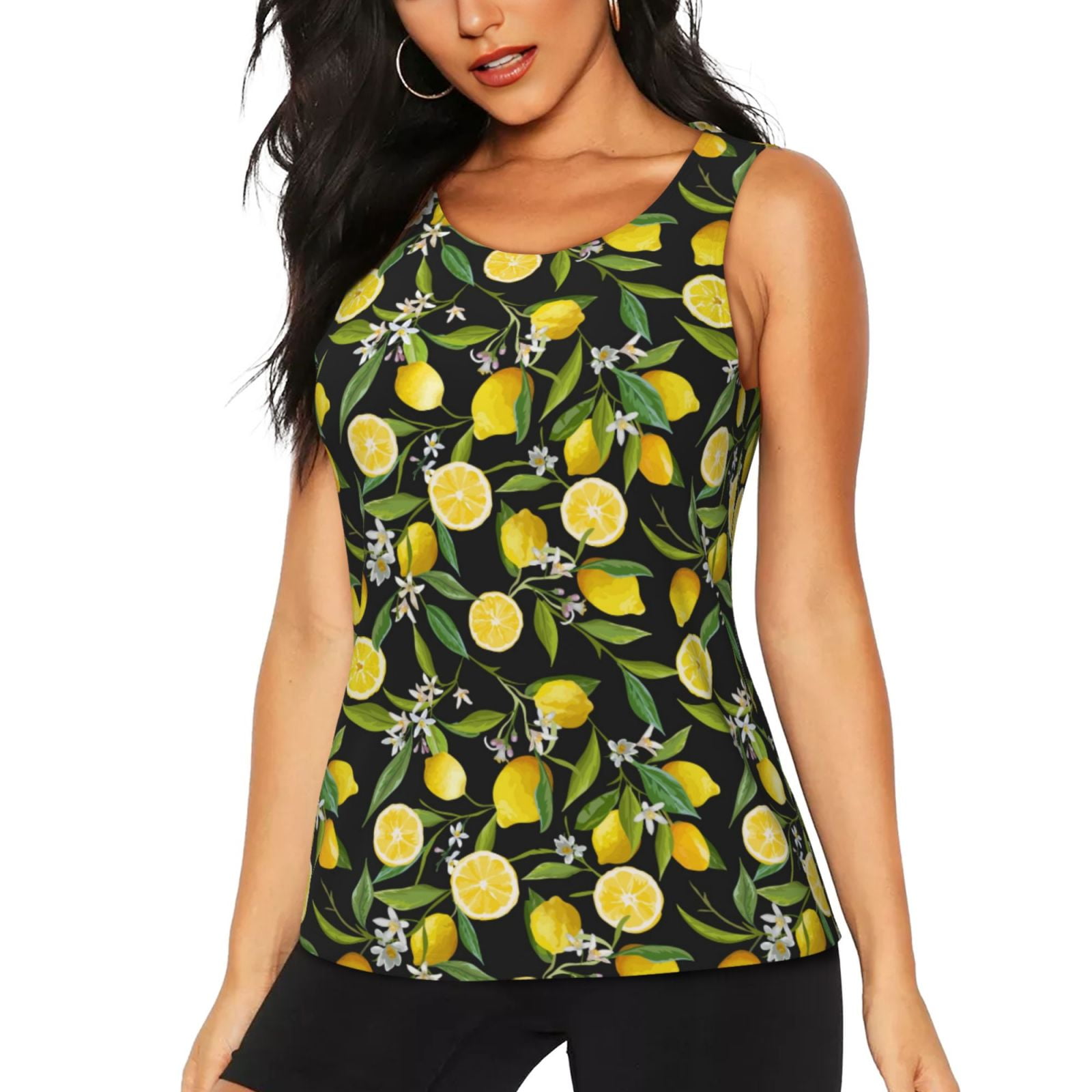 Cauagu Lemon Fruits Flowers Leaves for Women's Workout Tank Tops ...