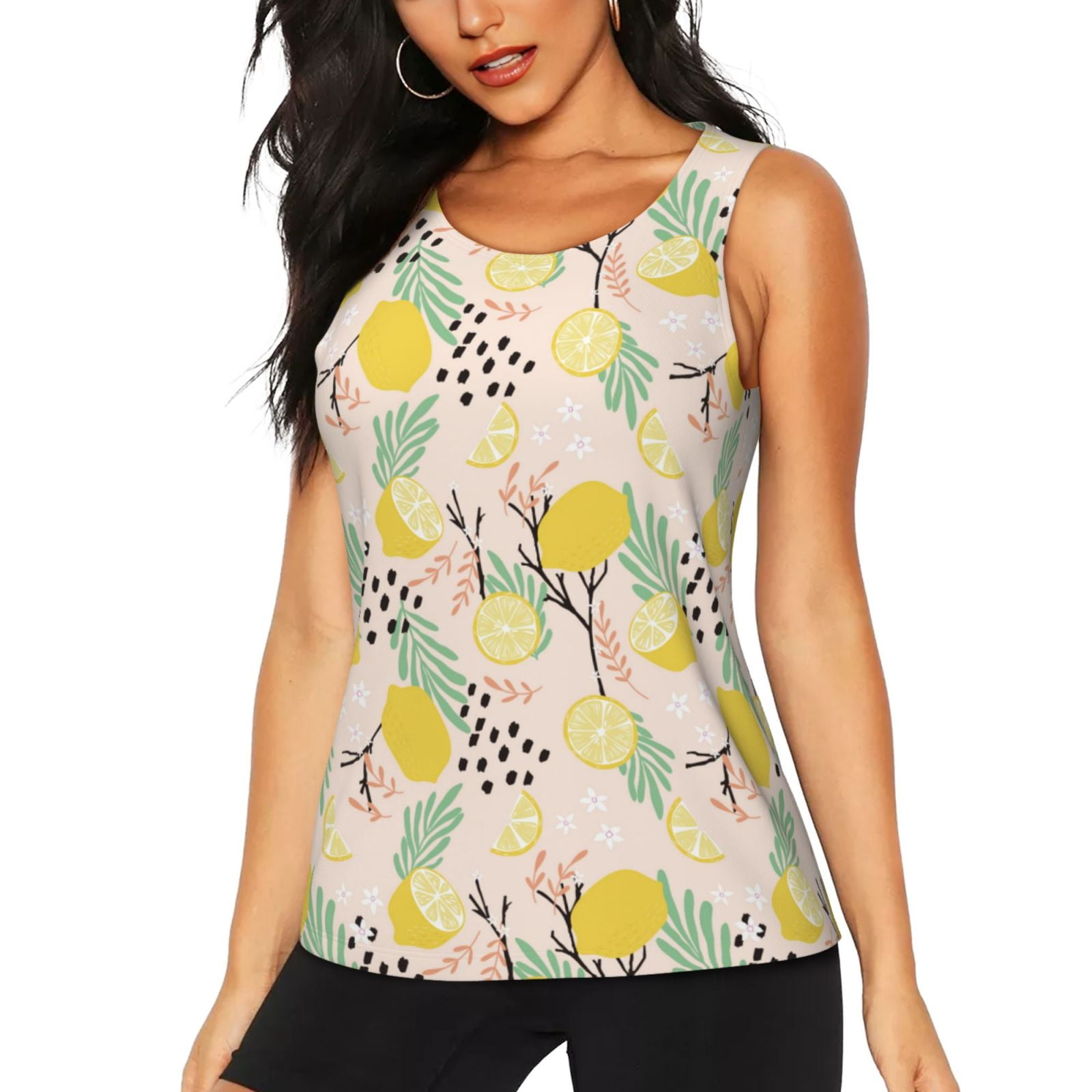 Cauagu Lemon Leaves for Women's Workout Tank Tops Sleeveless Running ...