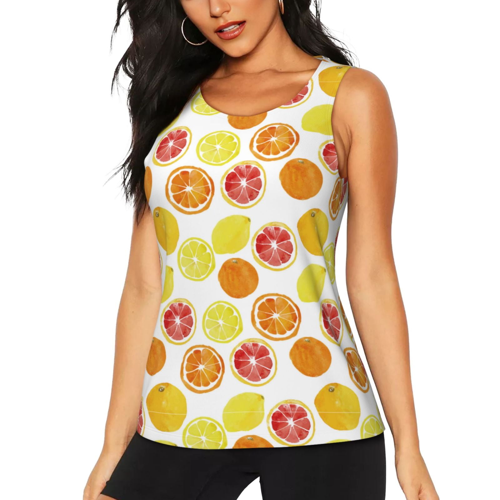 Cauagu Lemon Orange for Women's Workout Tank Tops Sleeveless Running ...
