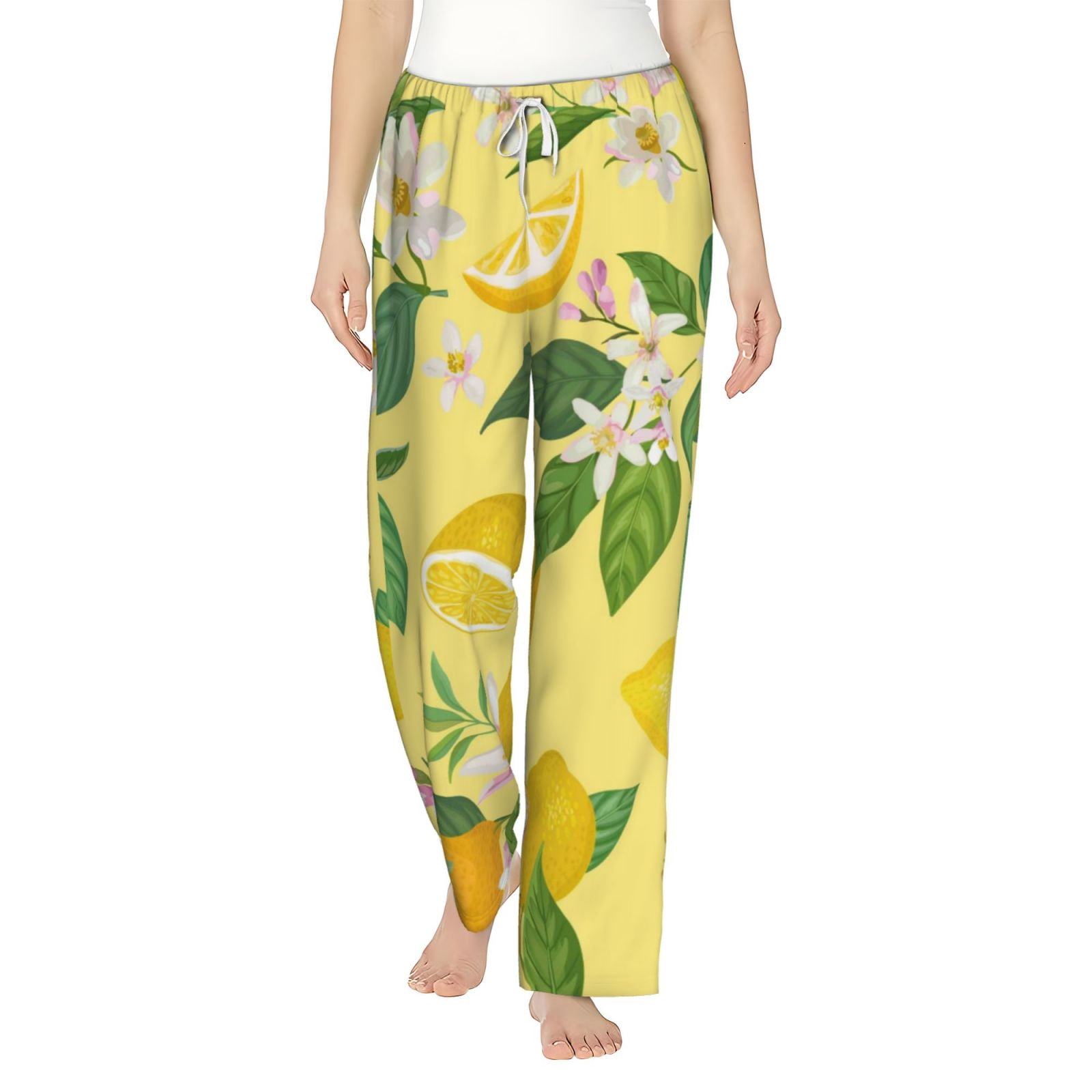 Cauagu Lemon Pajama Pants for Women Loose Fit Wide Leg Trouser Pants ...