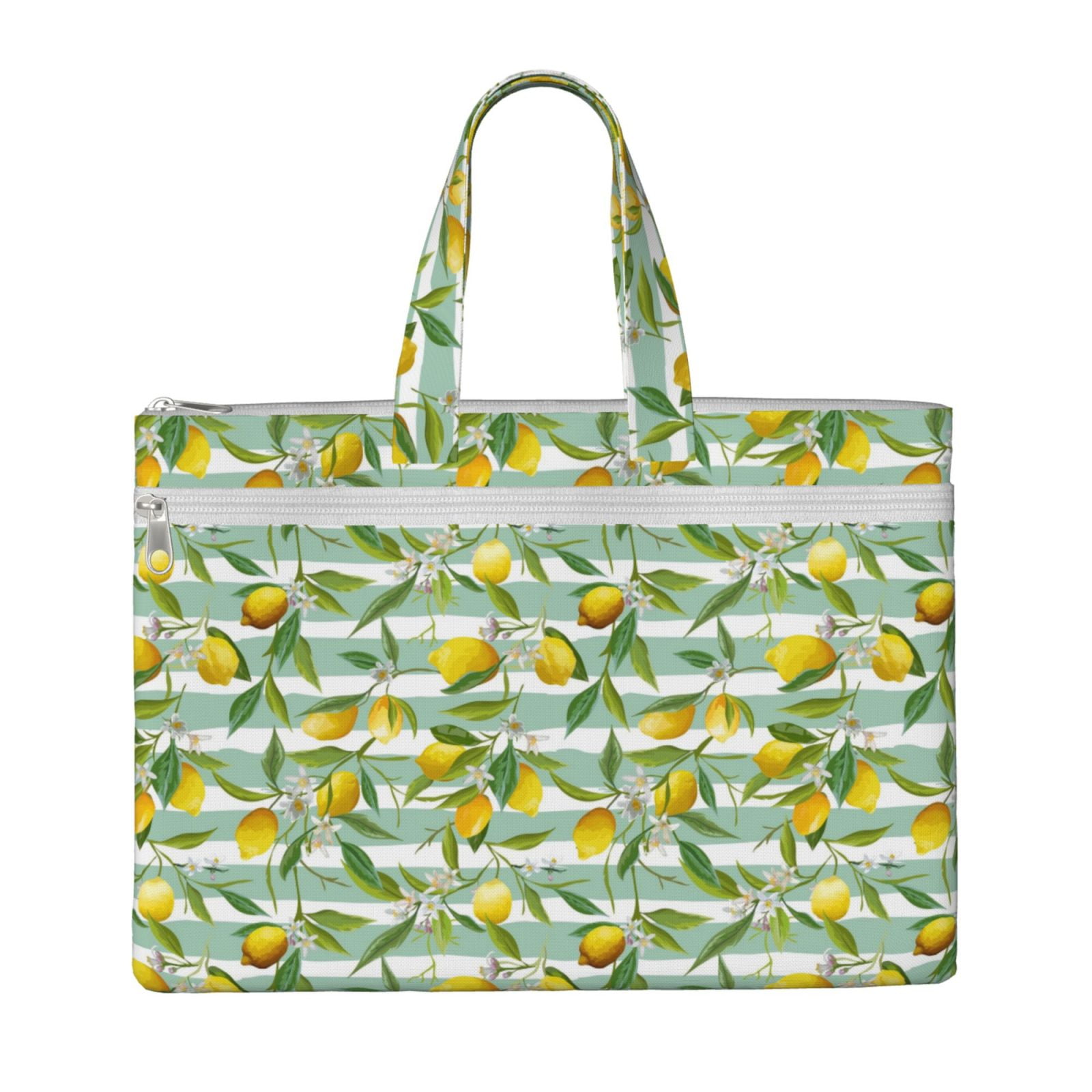 Cauagu Lemon Pattern Canvas Tote File Bag, Zipper Tote Bag Business ...