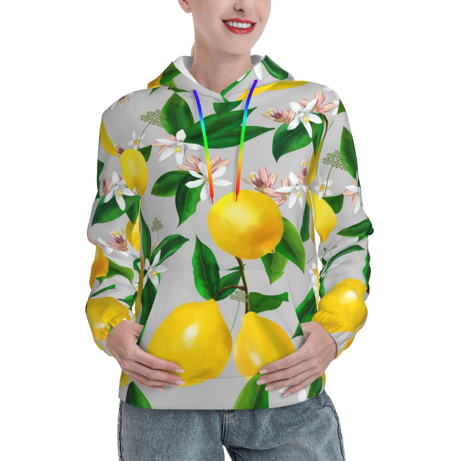 Cauagu Lemon Seamless Pattern Oil Painting Effect for Women's Hooded Sweatshirts Pullover Hoodie ...
