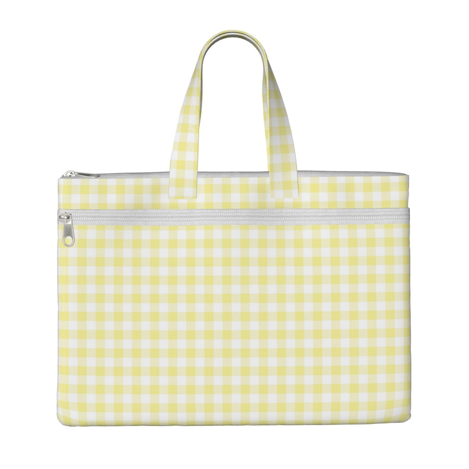 Cauagu Lemon Yellow Checkboard Pattern Canvas Tote File Bag, Zipper ...