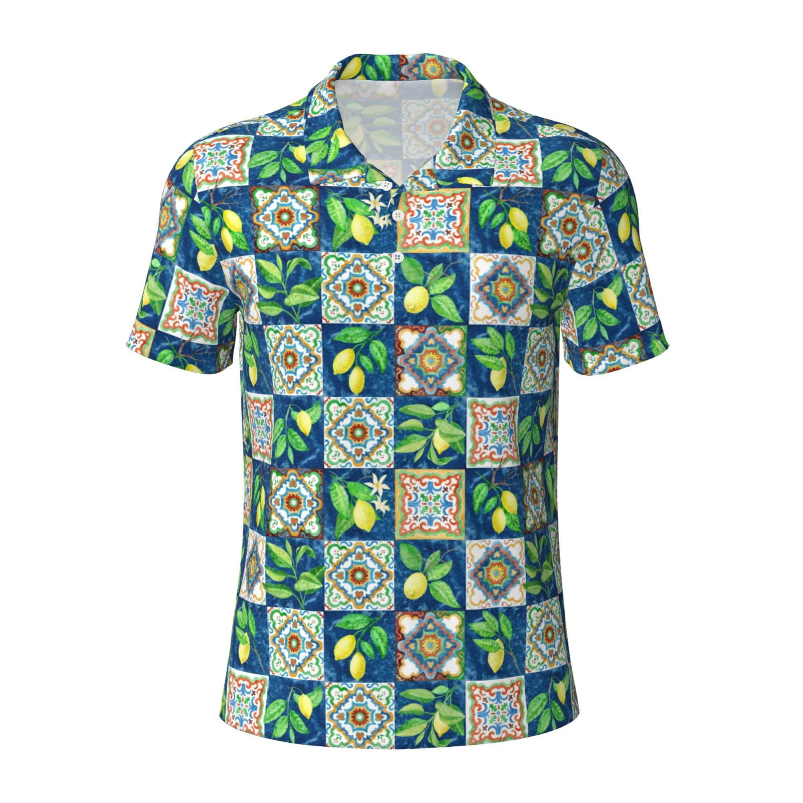 Cauagu Lemon and Leaves Print Men's Polo Shirts, Short-Sleeve Polo ...