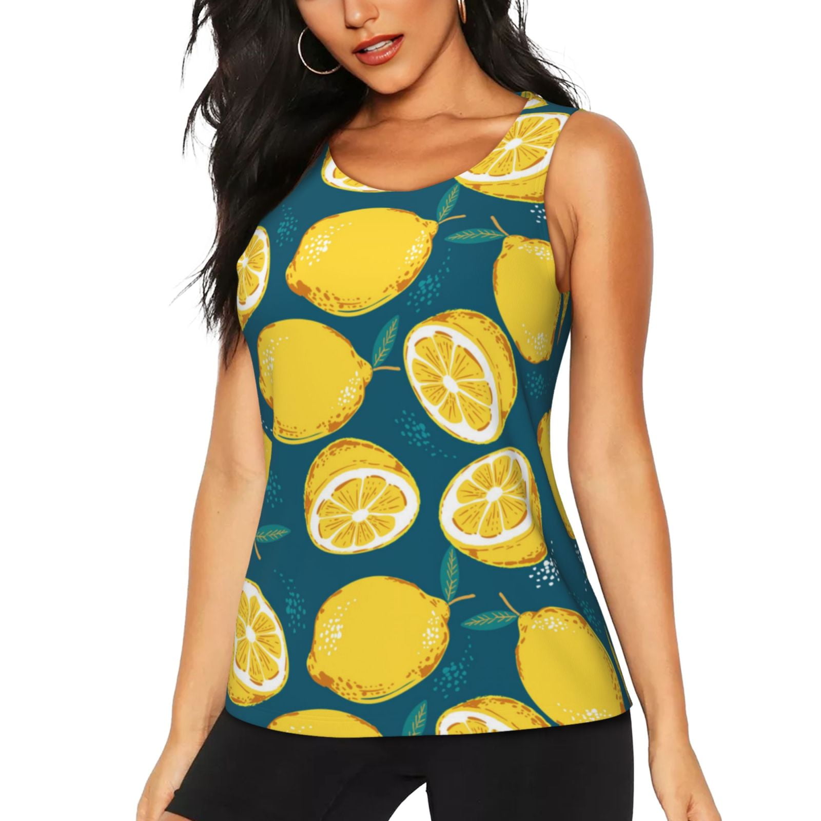 Cauagu Lemon for Women's Workout Tank Tops Sleeveless Running Loose ...