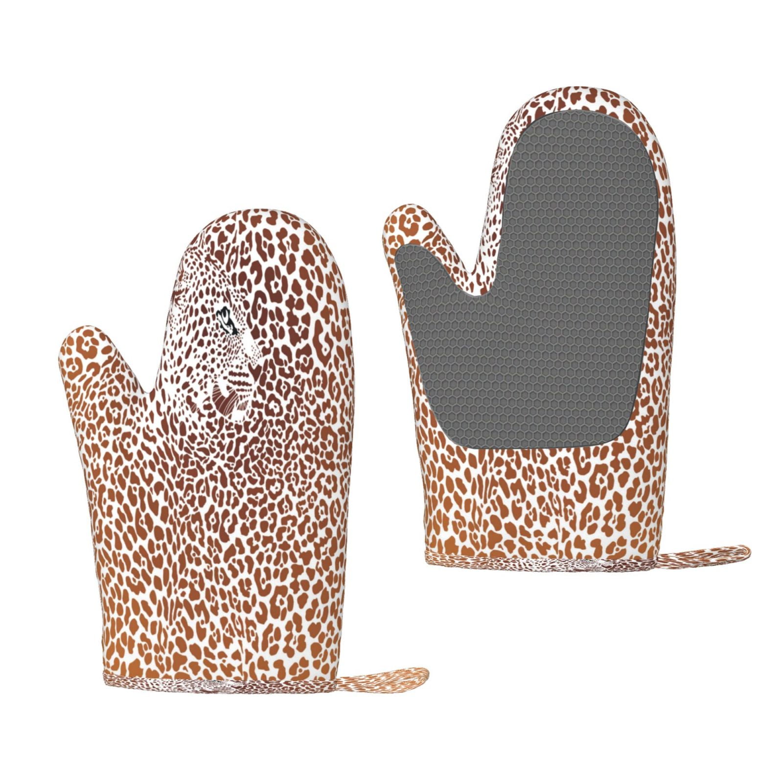 Cauagu Leopard Brown Print Oven Mitts 2 Piece Set,BBQ Gloves Grilling ...