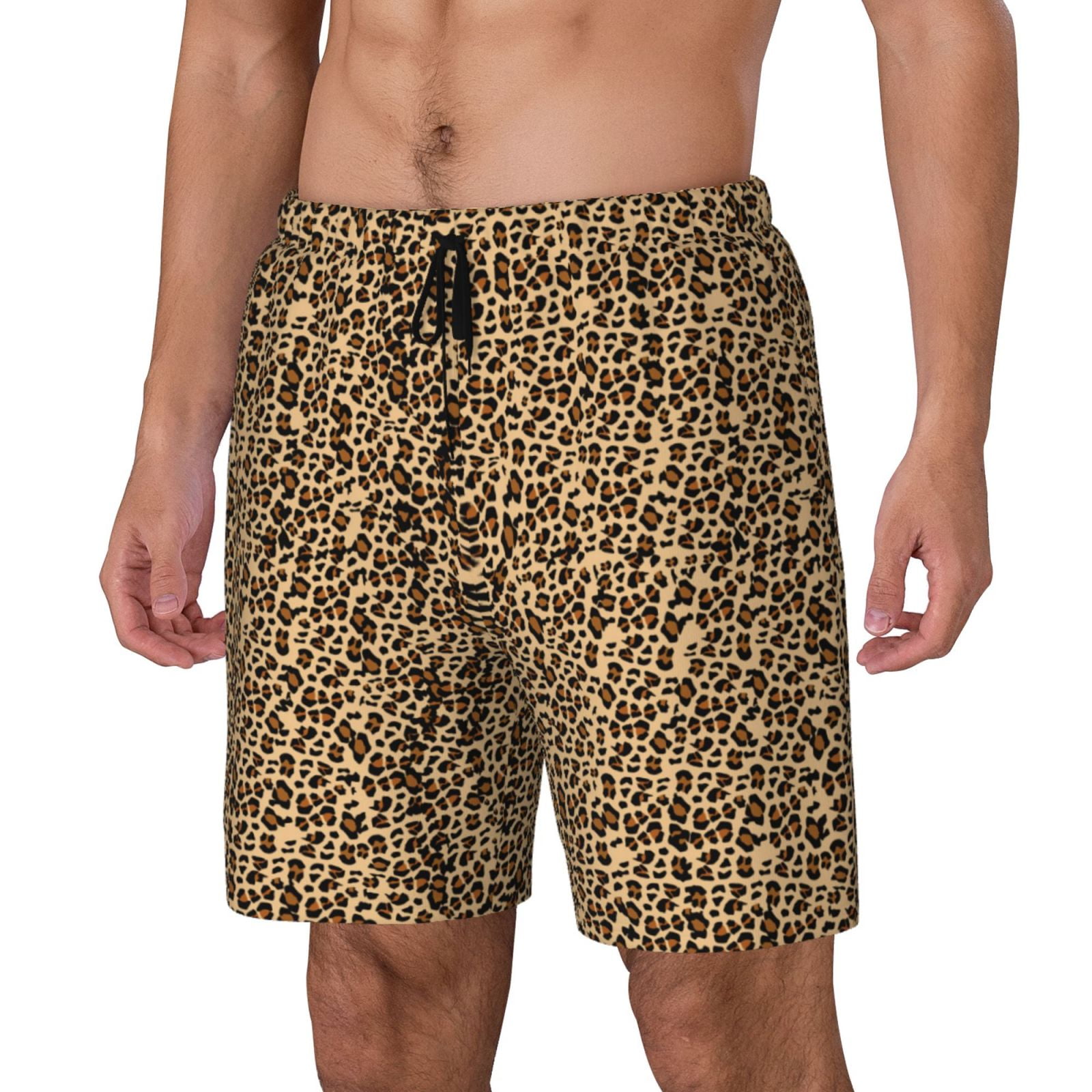 Cauagu Leopard Print Brown Print Mens Swim Trunks Quick Dry Board ...