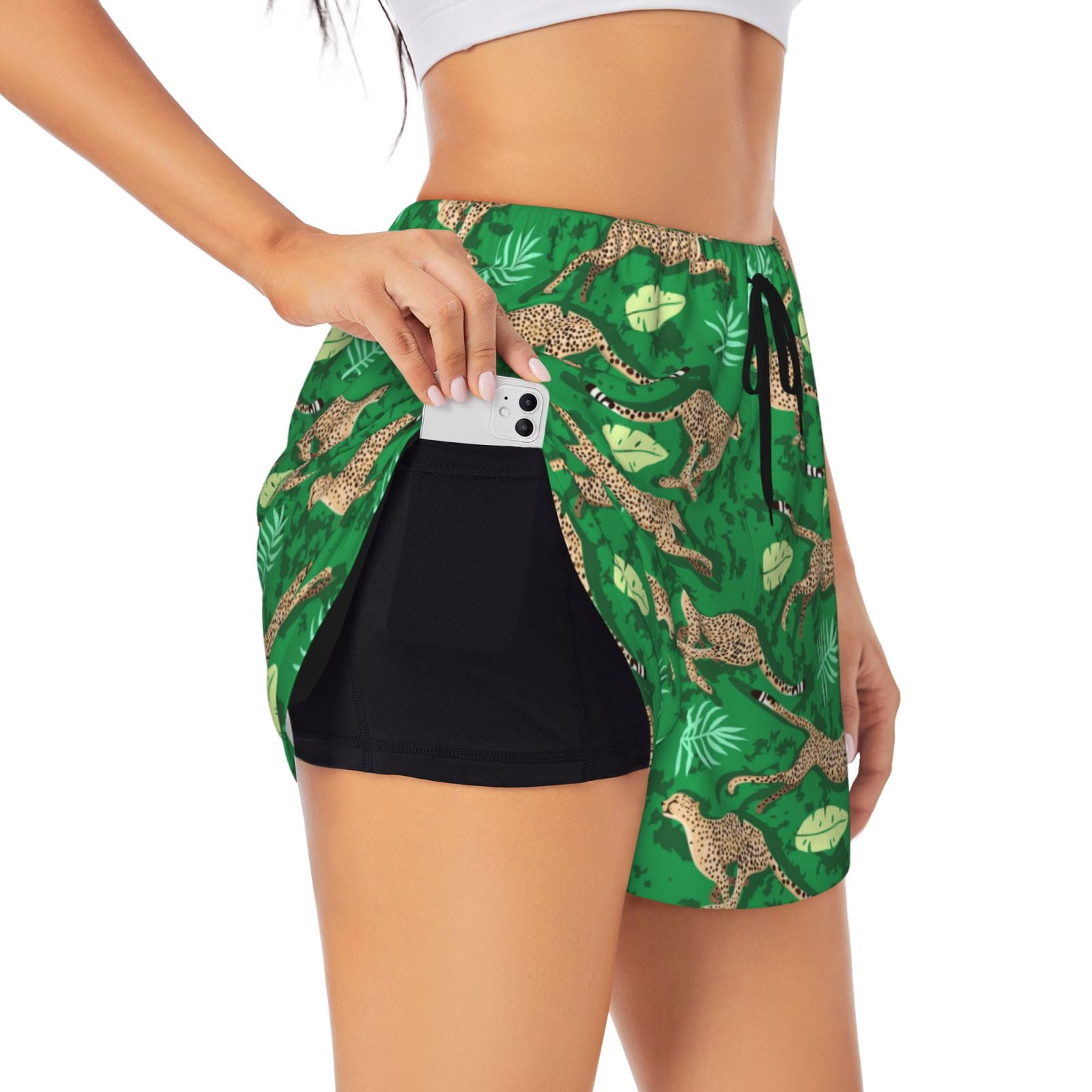 Cauagu Leopard Print Print Women's 2 in 1 Running Shorts Athletic ...
