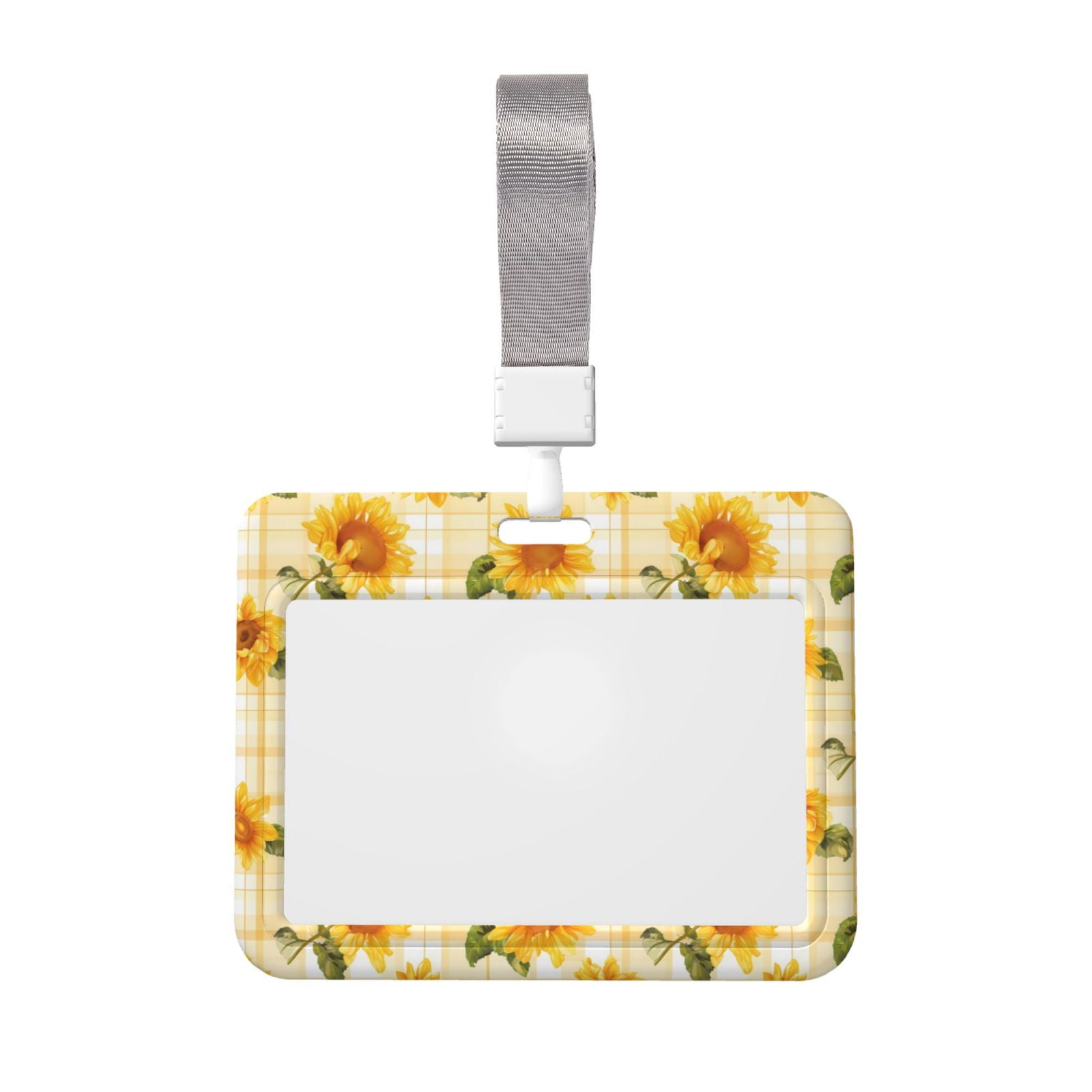 Cauagu Light Yellow Plaid Sunflower for ID Badge Holder,Badge Holder ...