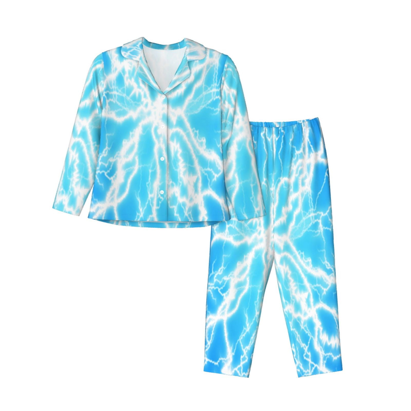 Cauagu Light blue flash Print Women's Long-Sleeve Pajamas Set Soft Pj ...