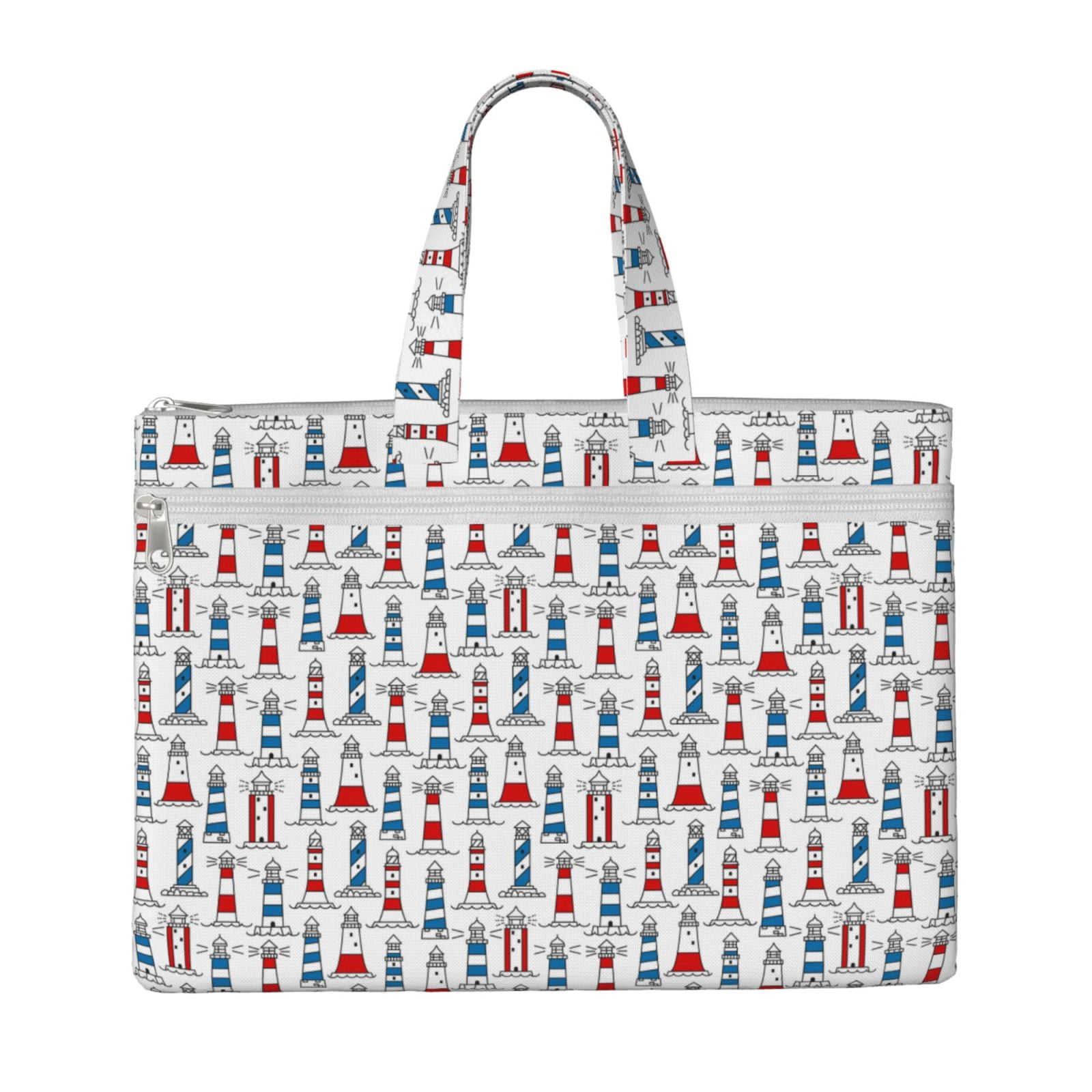 Cauagu Lighthouse And Beacon Pattern Canvas Tote File Bag, Zipper Tote ...