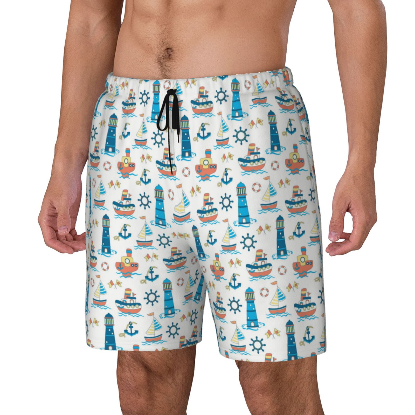 Cauagu Lighthouse And Sea Print Mens Swim Trunks Quick Dry Board Shorts ...