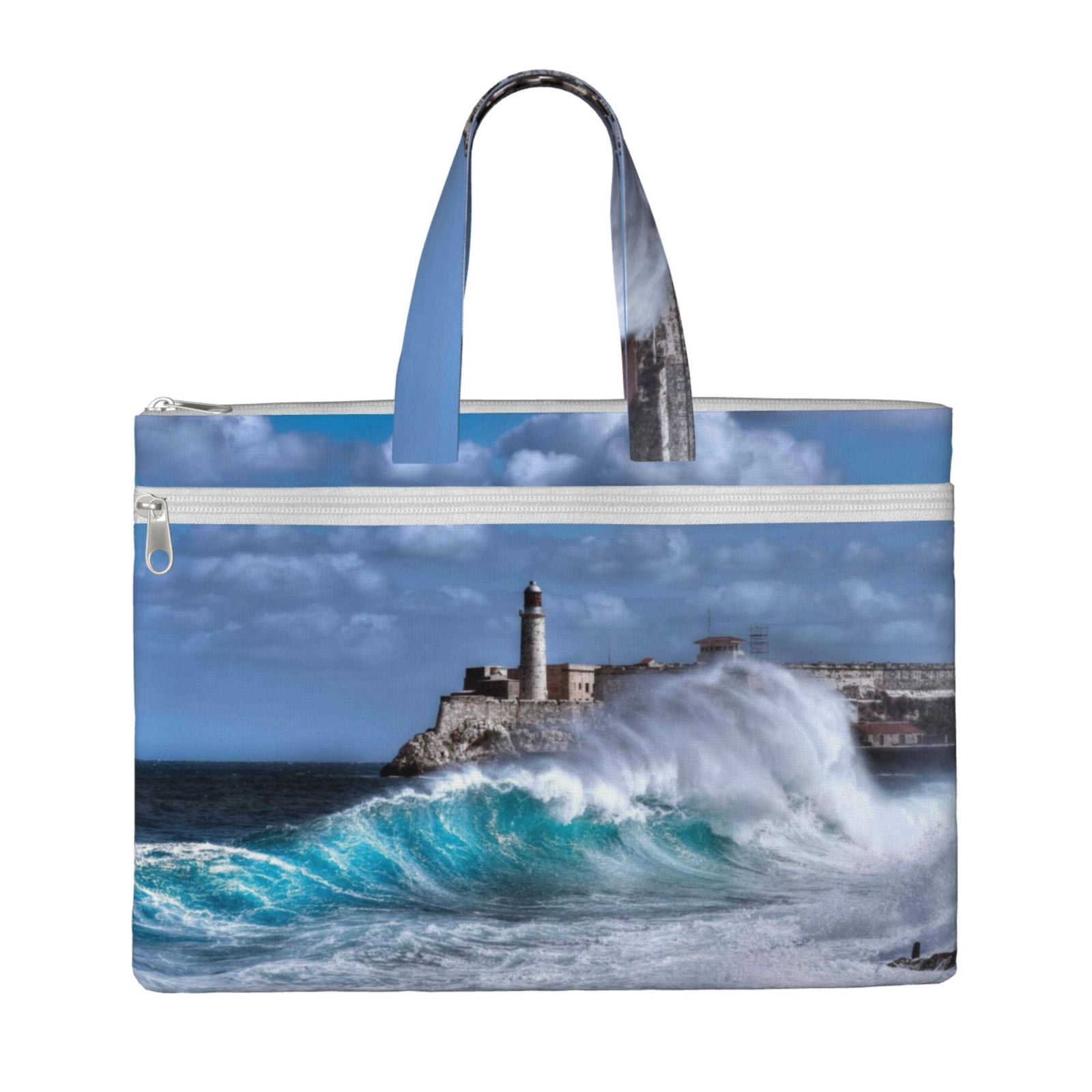 Cauagu Lighthouse in Havana Pattern Canvas Tote File Bag, Zipper Tote ...
