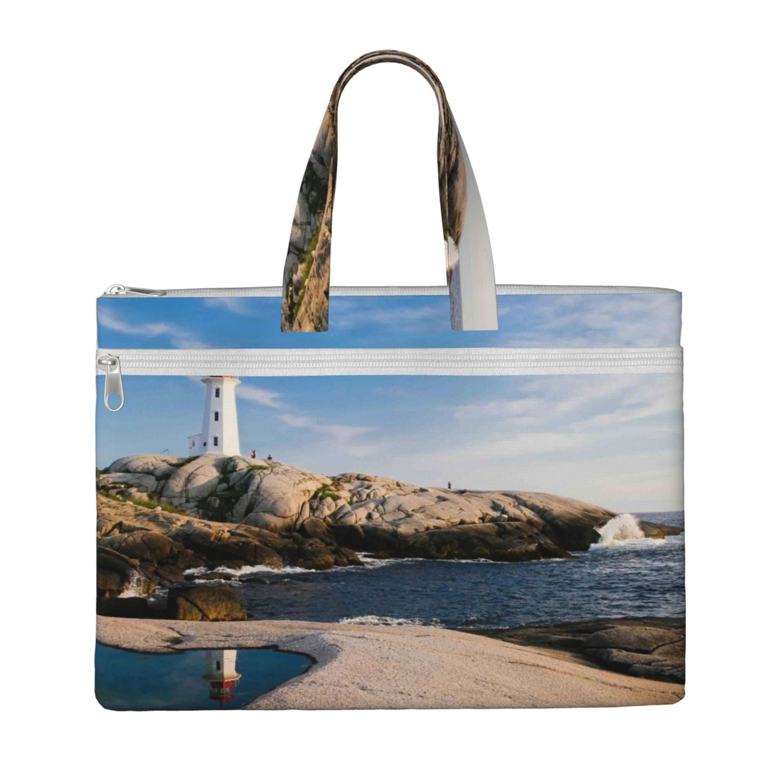 Cauagu Lighthouse Pattern Canvas Tote File Bag, Zipper Tote Bag ...