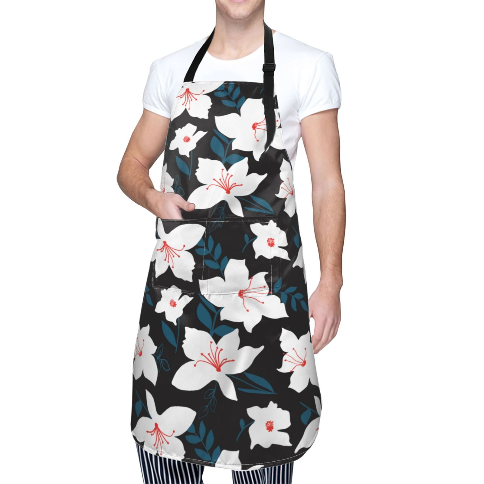 Cauagu Lilies Flowers Aprons with Pockets,Waterproof Apron for Women ...