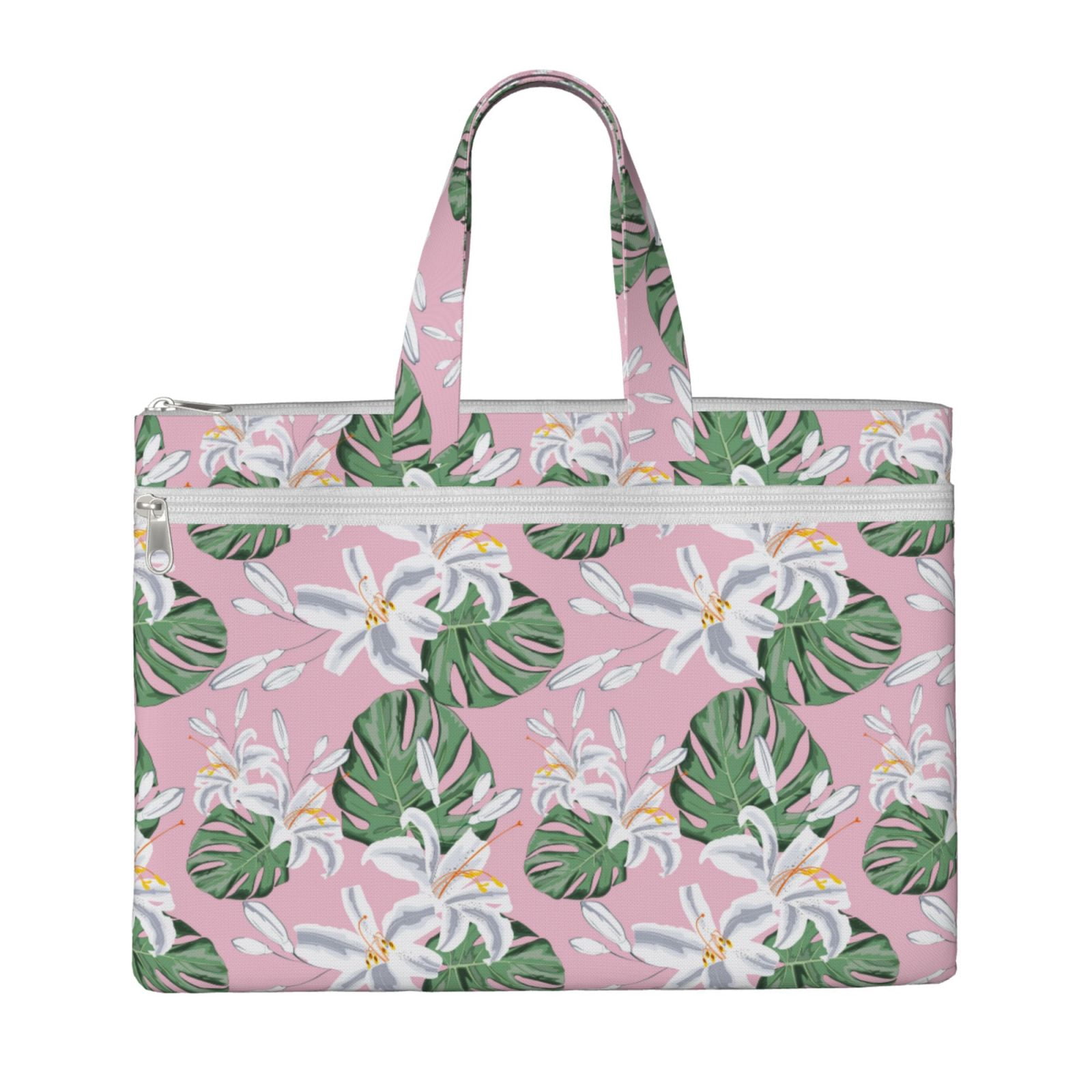 Cauagu Lilies Flowers Pattern Canvas Tote File Bag, Zipper Tote Bag ...