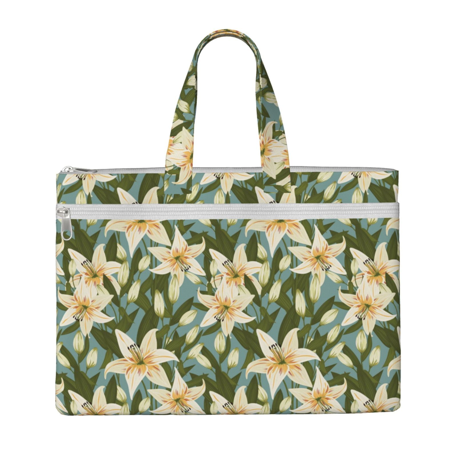 Cauagu Lilies Flowers Pattern Canvas Tote File Bag, Zipper Tote Bag ...