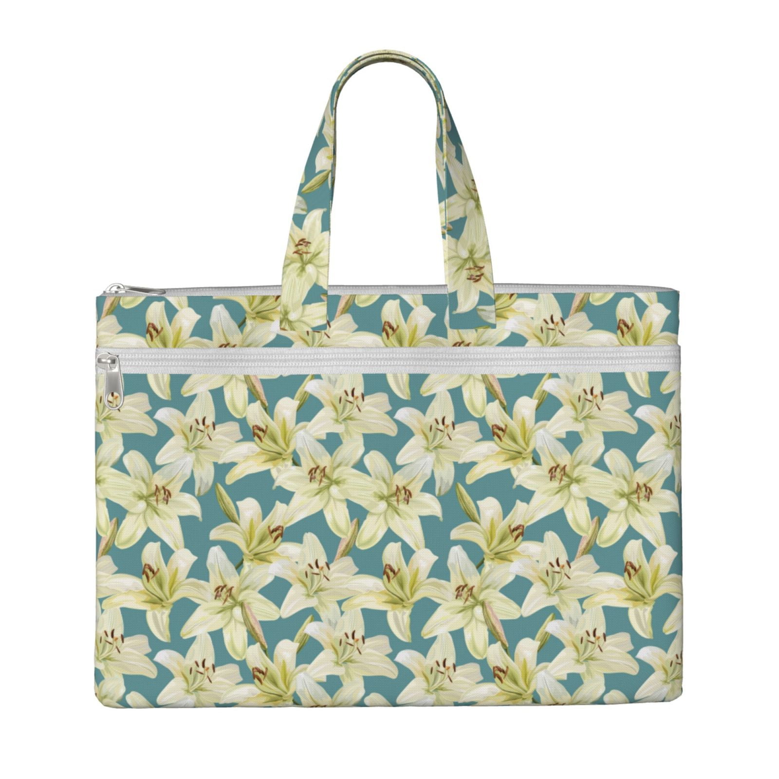 Cauagu Lilies Flowers Pattern Canvas Tote File Bag, Zipper Tote Bag ...
