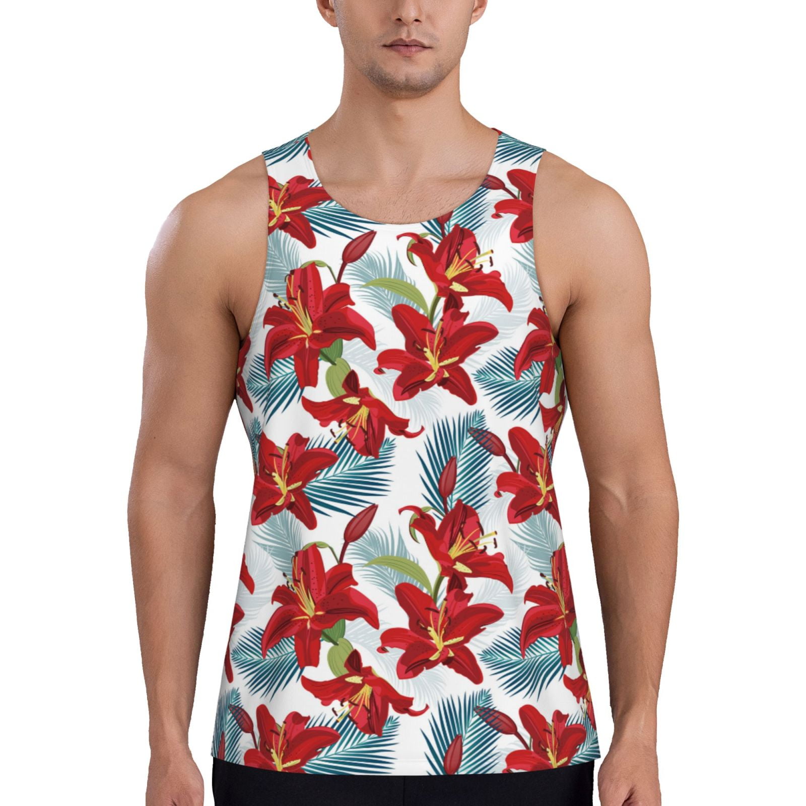 Cauagu Lilies Flowers Print Men's Sleeveless Muscle Shirts,Tank Tops ...