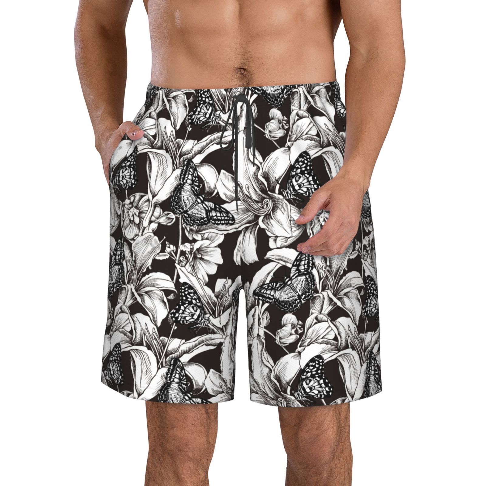 Cauagu Lilies Flowers Print Men's Swim Trunks,Hawaiian Bathing Suit ...