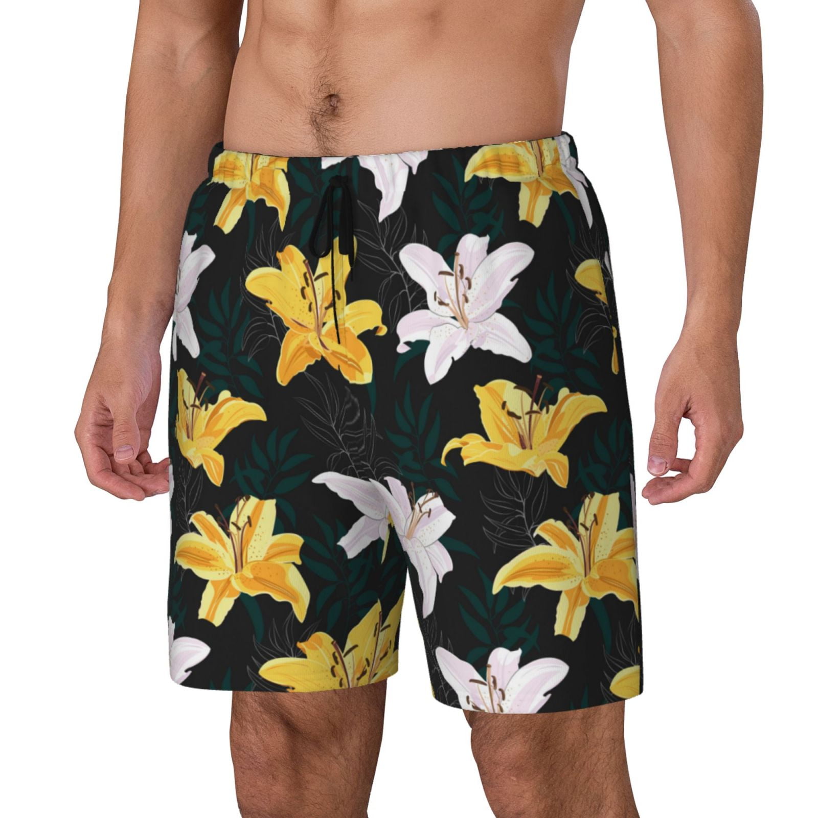 Cauagu Lilies Flowers Print Mens Swim Trunks Quick Dry Board Shorts ...
