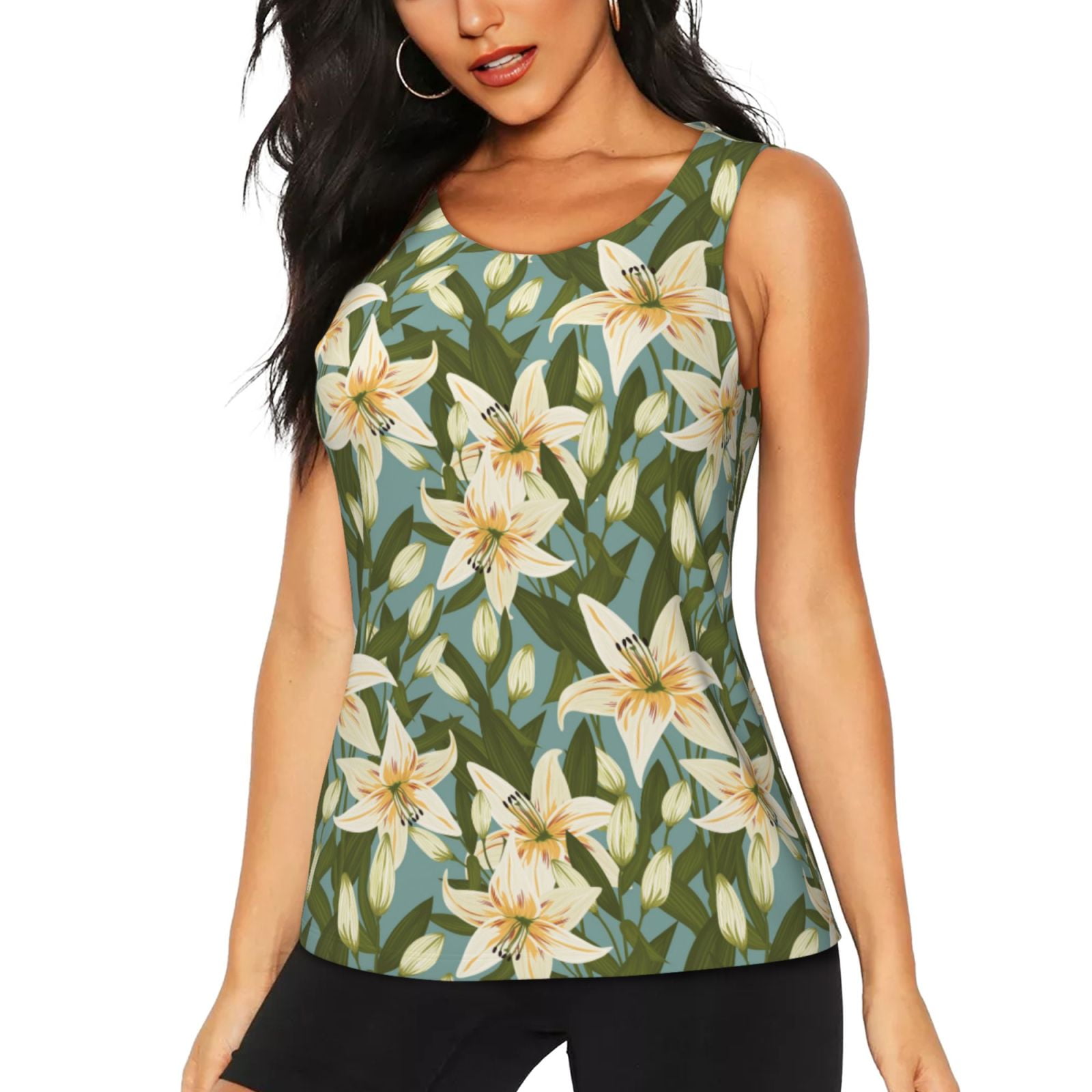 Cauagu Lilies Flowers for Women's Workout Tank Tops Sleeveless Running ...