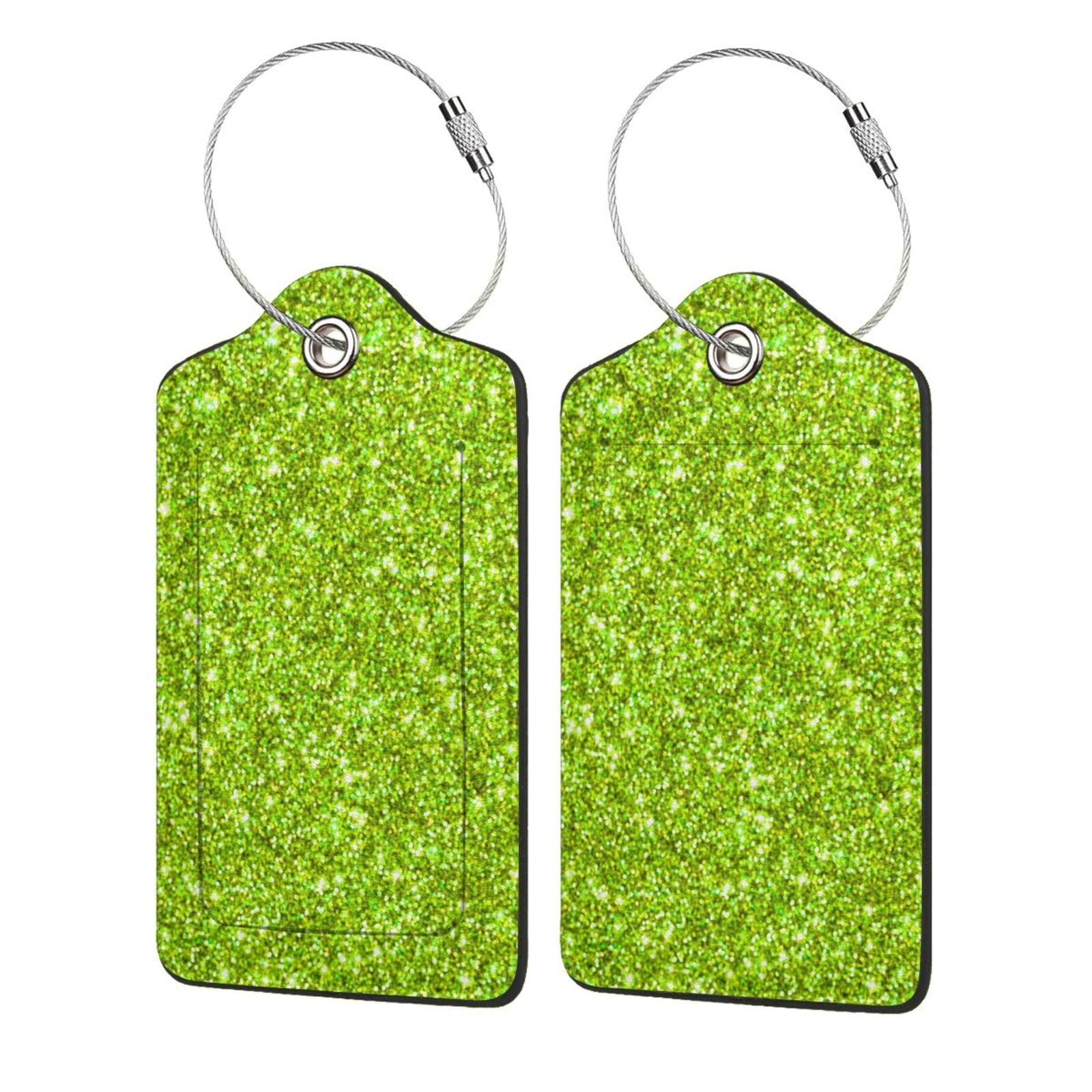 Cauagu Lime green glitter Pattern Luggage Tags,Leather Luggage Tags ...