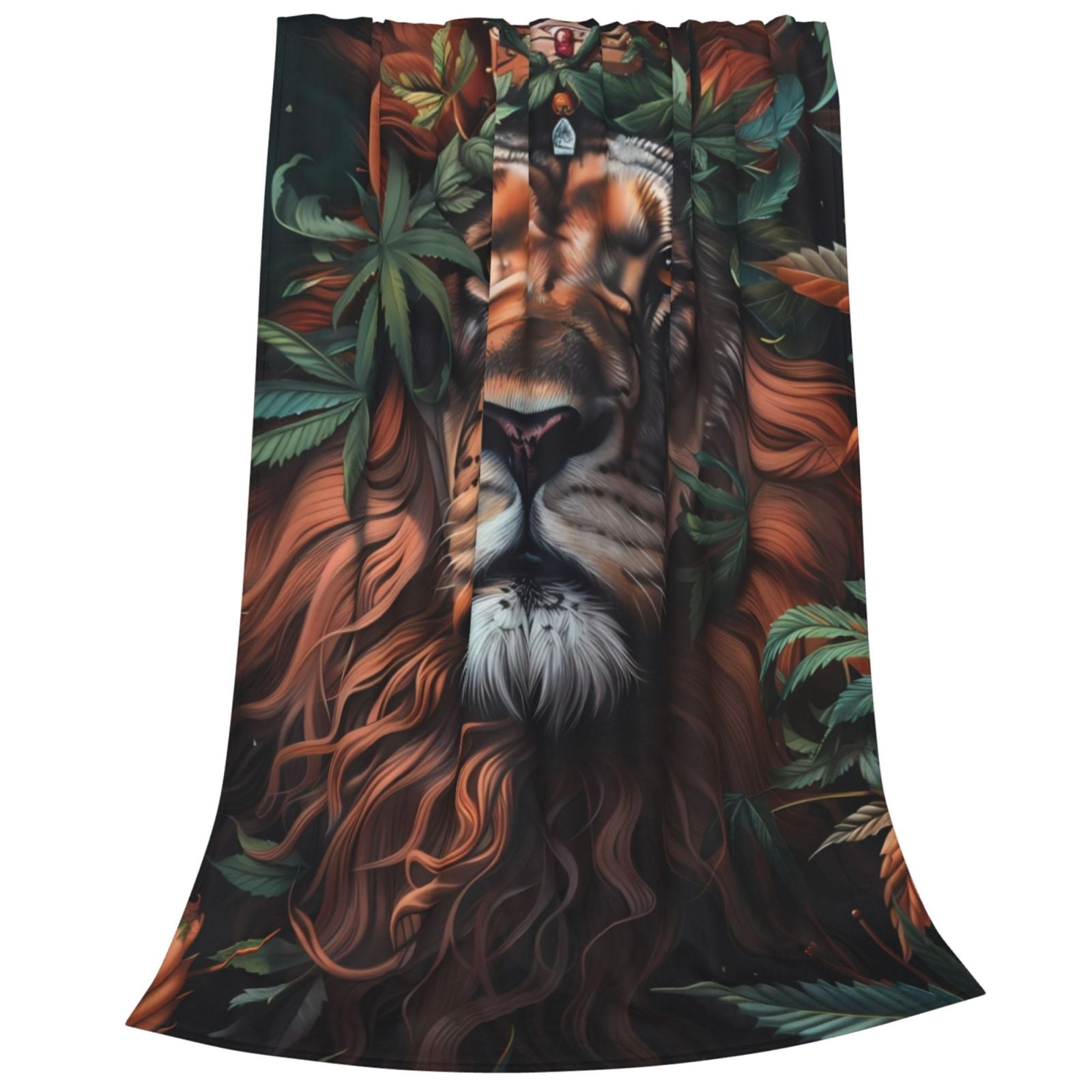 Cauagu Lion Forest Crown Pattern Flannel Bed Blankets,Fleece Blanket ...