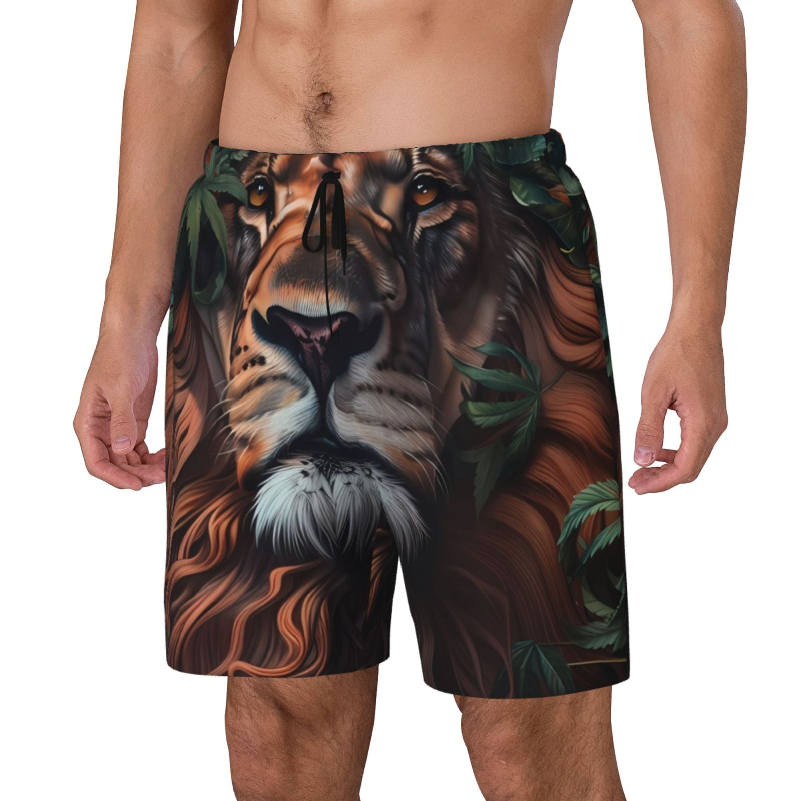Cauagu Lion Forest Crown Print Mens Swim Trunks Quick Dry Board Shorts ...