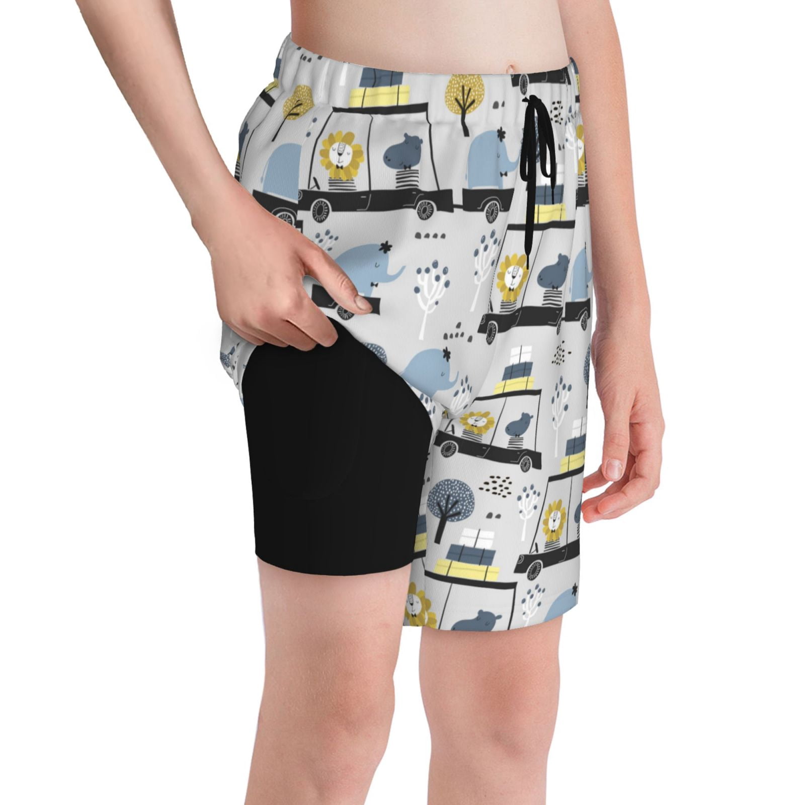 Cauagu Lion Hippo Elephant On The Car Print Swim Trunks for Men,Youth ...