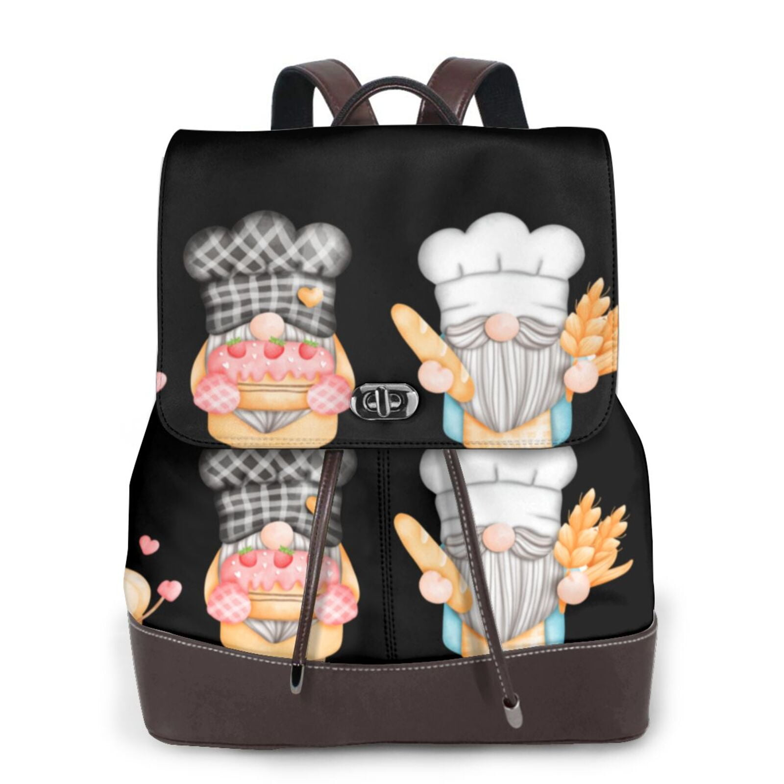 Cauagu Little Chef Gnome Print Women's PU Leather Backpack,Fashion ...