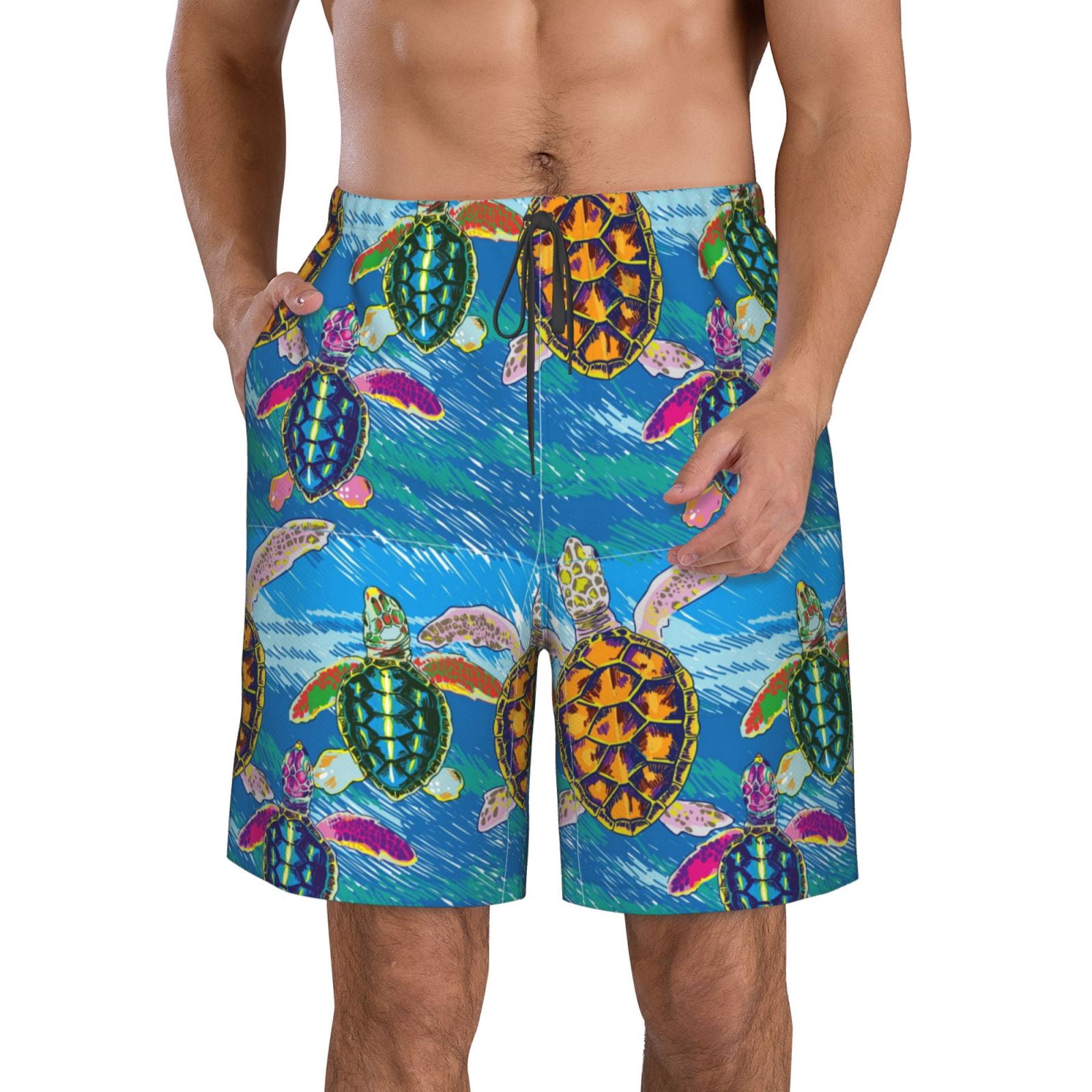 Cauagu Little Sea Turtles Print Men's Swim Trunks,Hawaiian Bathing Suit ...
