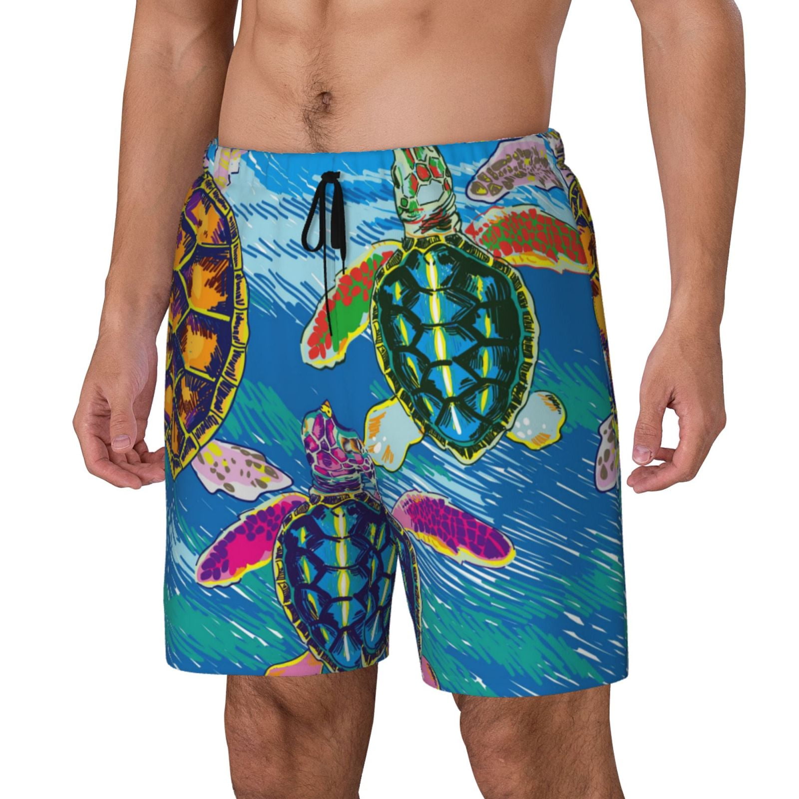 Cauagu Little Sea Turtles Print Mens Swim Trunks Quick Dry Board Shorts ...