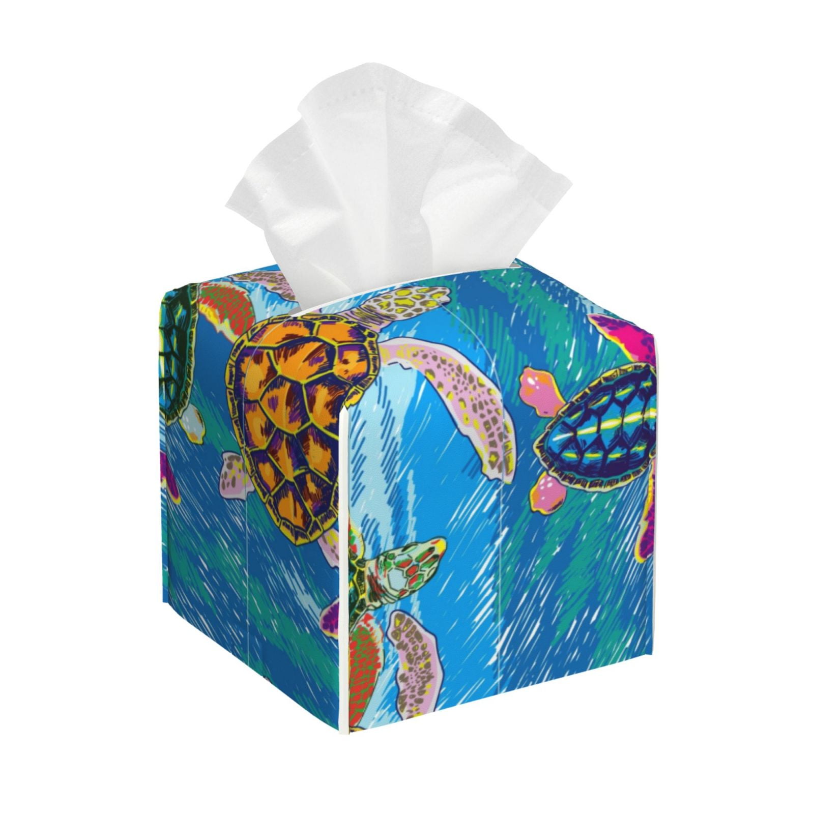 Cauagu Little Sea Turtles Print Tissue Box Cover,Leather Square Holder ...