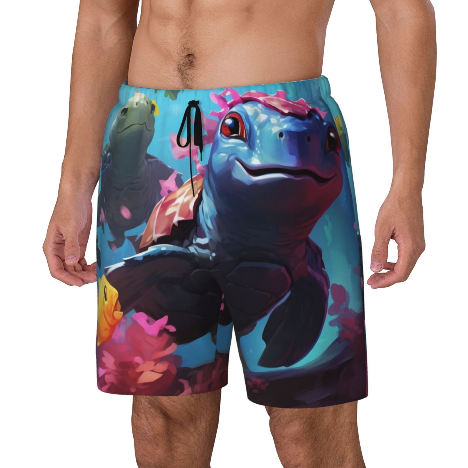 Cauagu Lively Cute Turtle Print Mens Swim Trunks Quick Dry Board Shorts ...