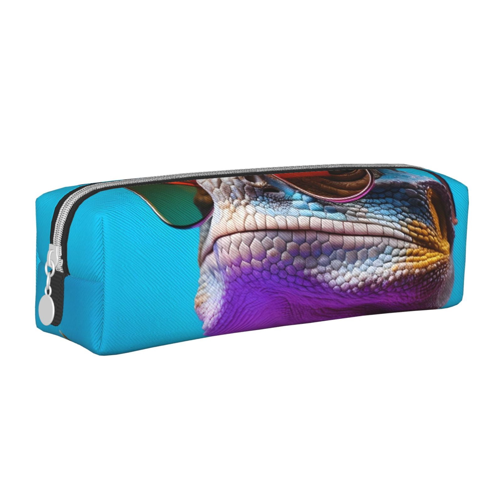 Cauagu Lizard With Sunglasses Colorful Print Leather Pencil Pen Case ...