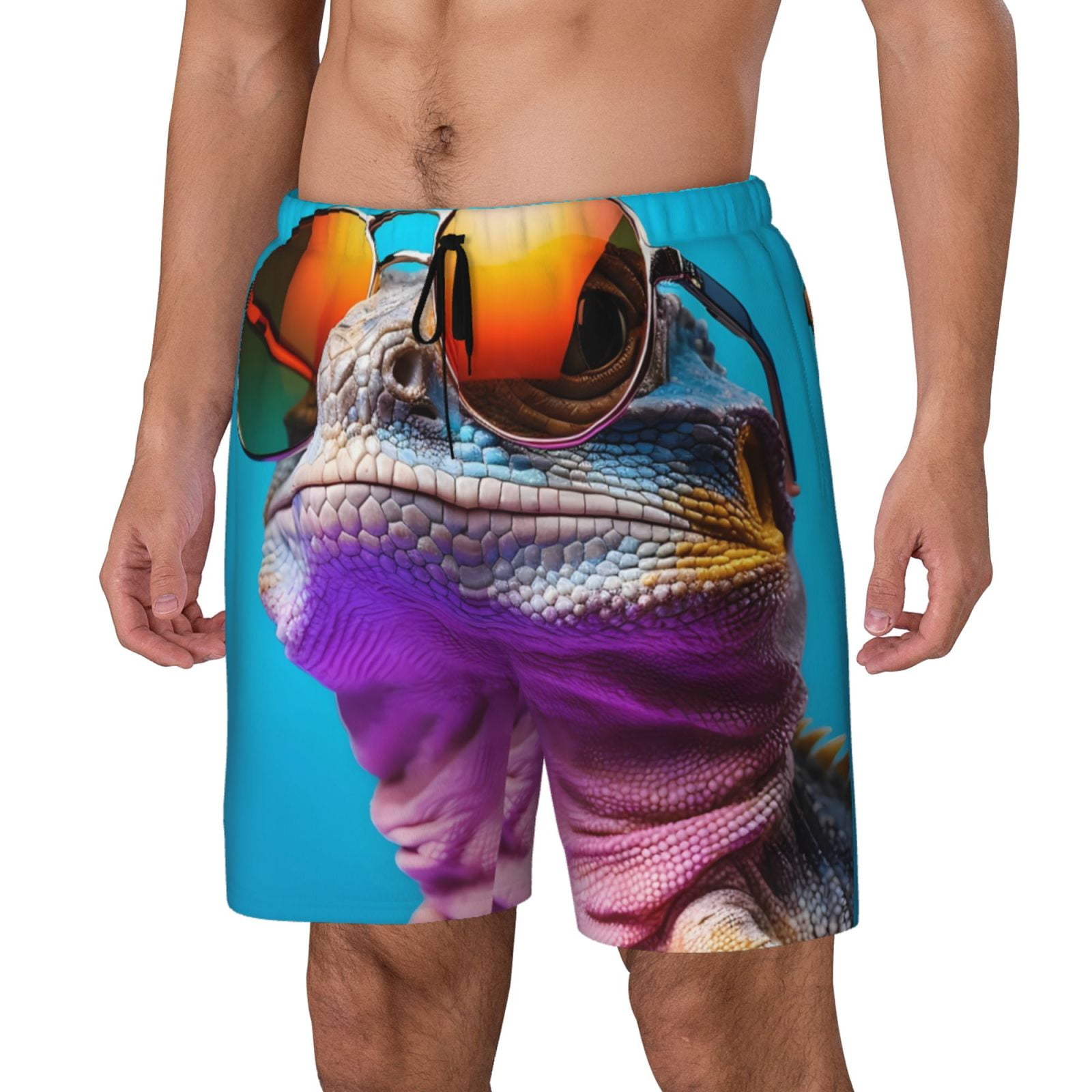 Cauagu Lizard With Sunglasses Colorful Print Mens Swim Trunks Quick Dry ...
