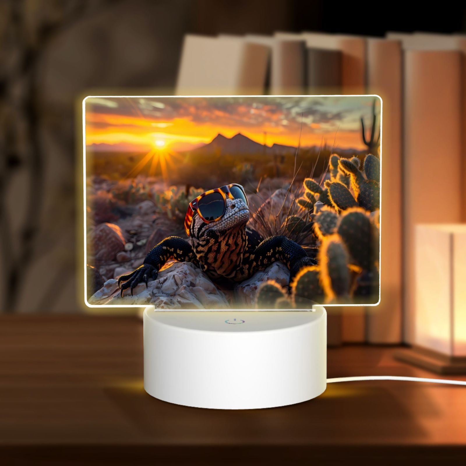 Cauagu Lizard With Sunglasses Sunset for Rectangle Acrylic Night Light ...