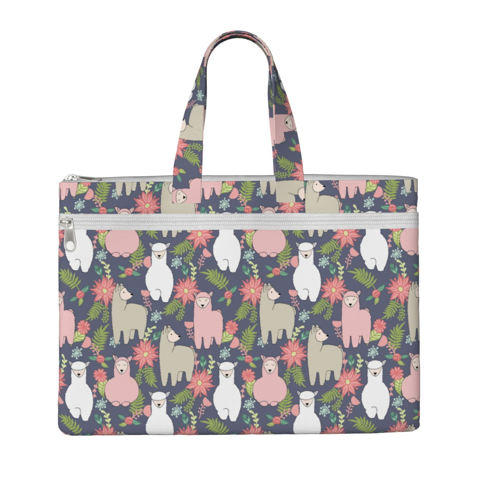 Cauagu Llamas Pattern Canvas Tote File Bag, Zipper Tote Bag Business ...