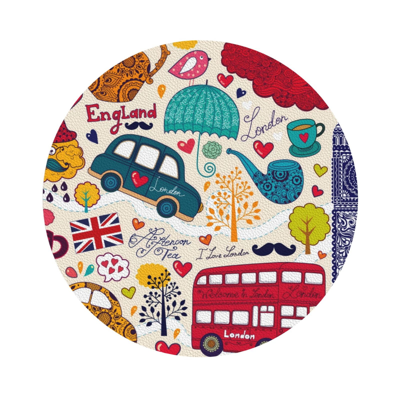 Cauagu London Symbols for Round Coaster,Drink Coasters Set of 4 Leather ...