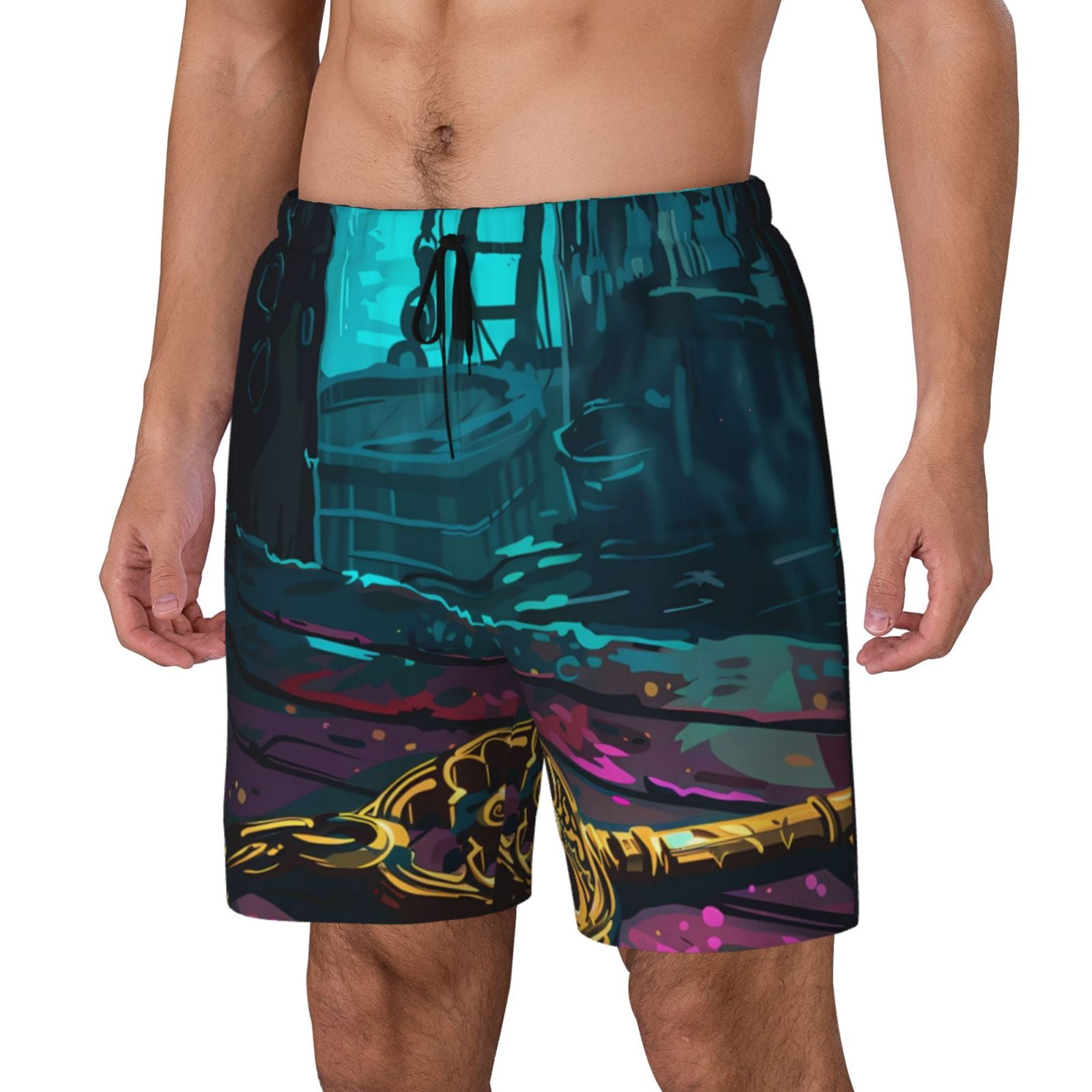 Cauagu Lost Golden Key Print Mens Swim Trunks Quick Dry Board Shorts ...