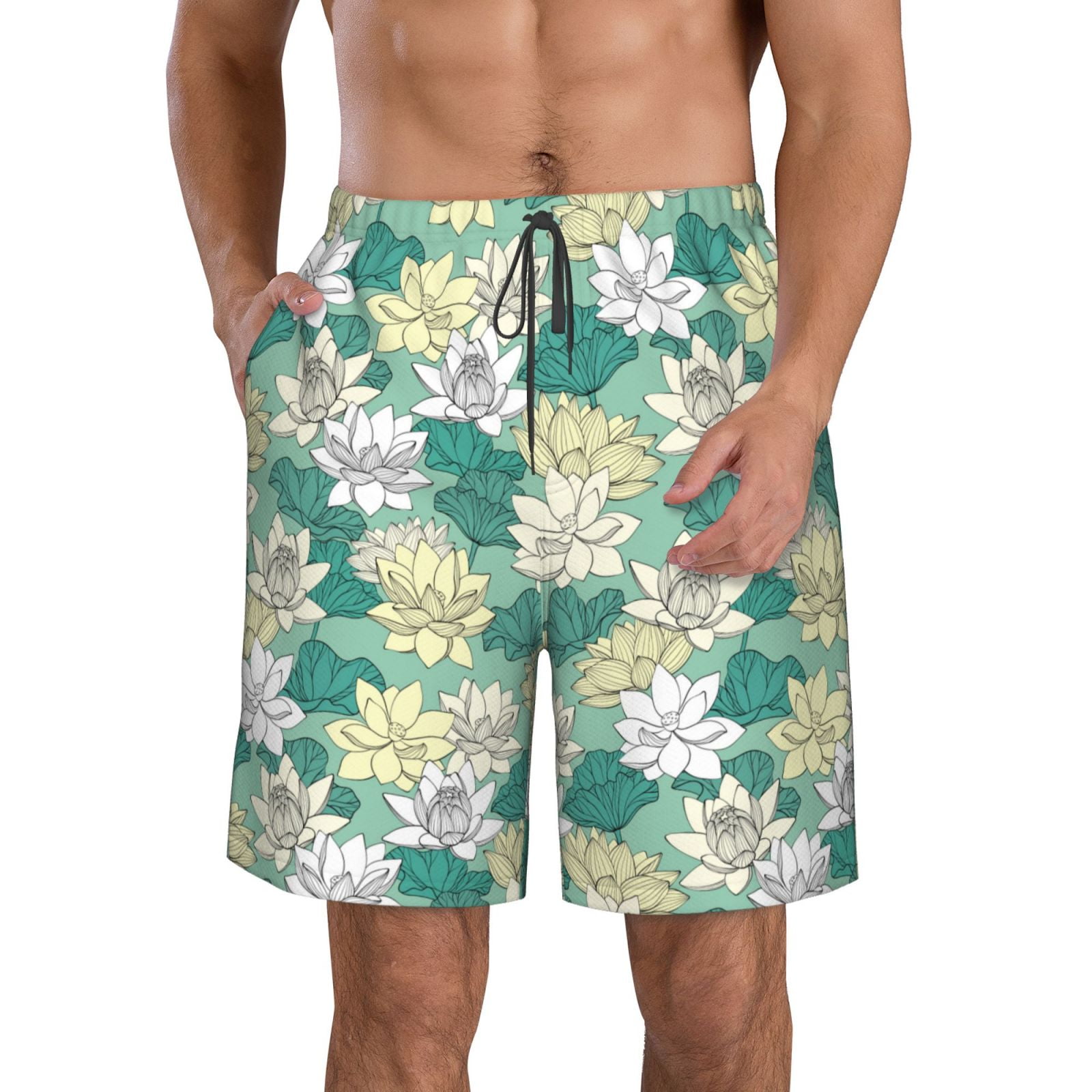 Cauagu Lotus Flower1 Print Men's Swim Trunks,Hawaiian Bathing Suit ...