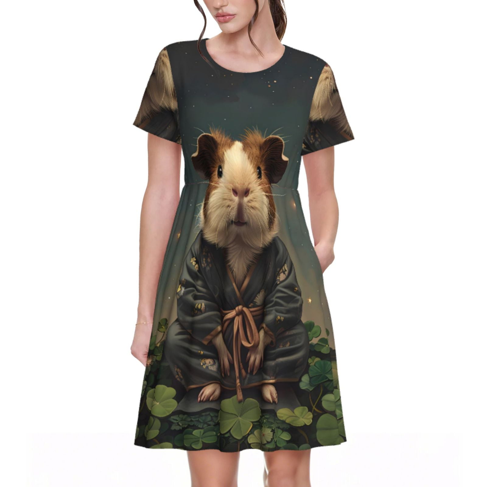 Cauagu Lotus Leaf Starry Sky Guinea Pig Print Summer Dresses for Women ...