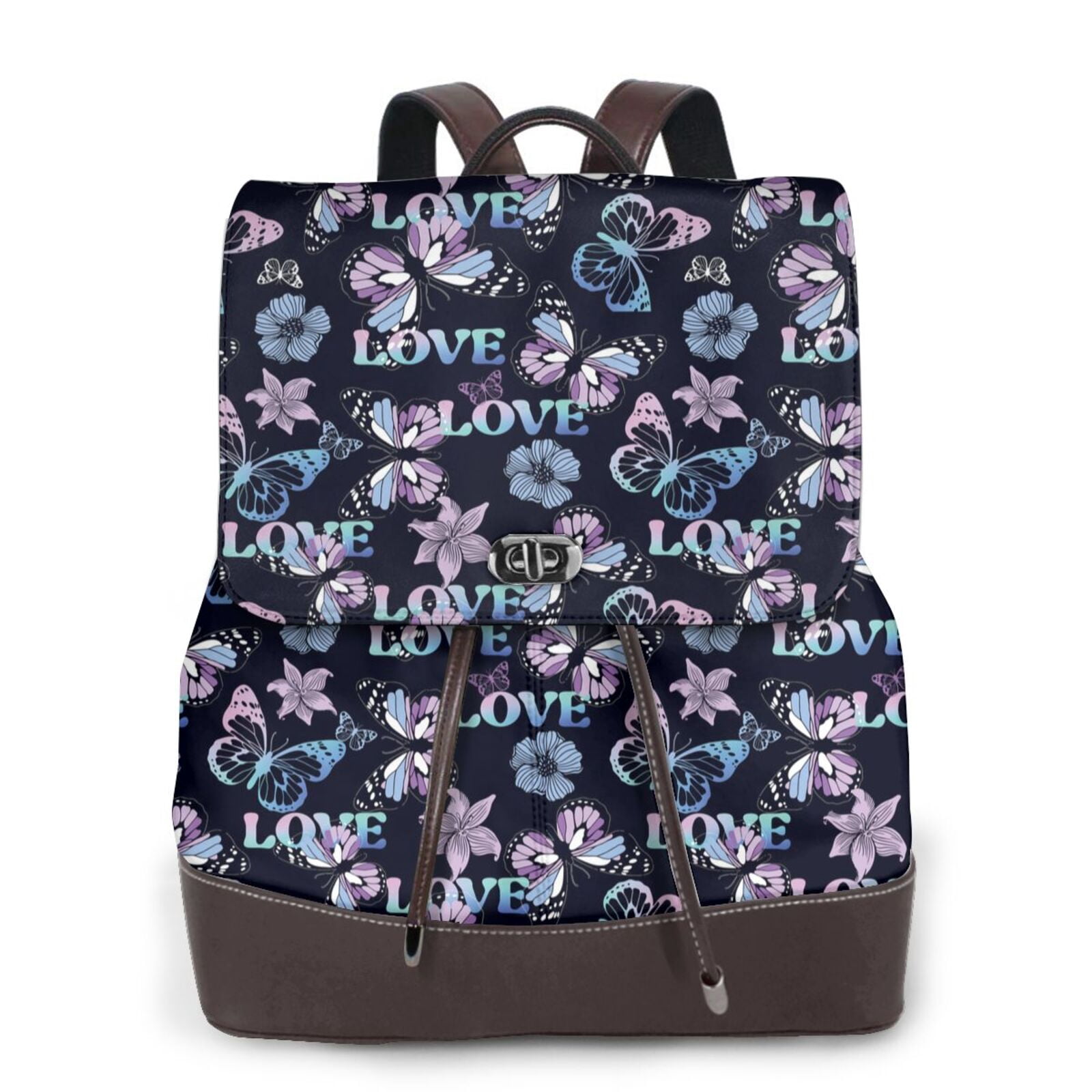 Cauagu Love Butterflies Print Women's PU Leather Backpack,Fashion ...